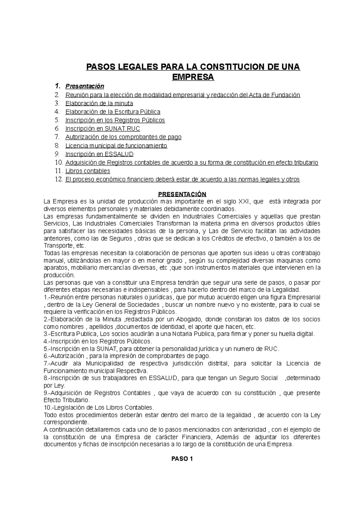 Constitucion-empresa - PASOS LEGALES PARA LA CONSTITUCION DE UNA EMPRESA 1. Presentación 2 ...