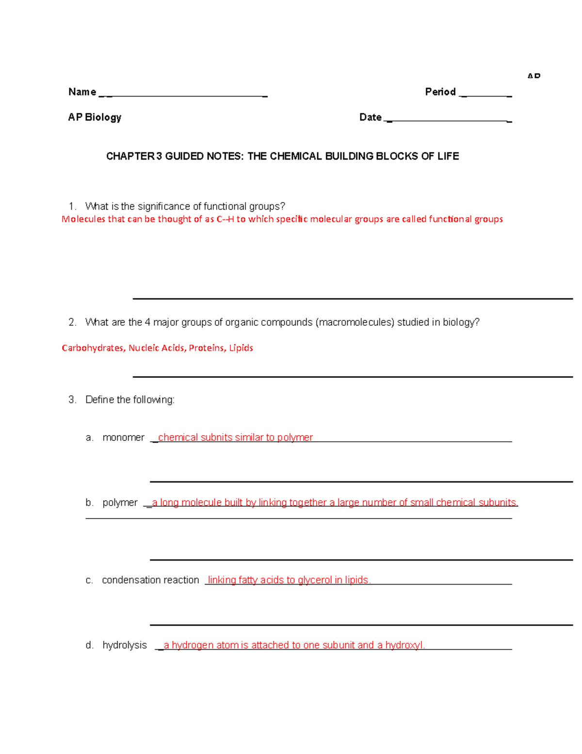 Copy of guidaupdatechaper 3raven - Name _ _ _ Period _ _ AP Biology ...
