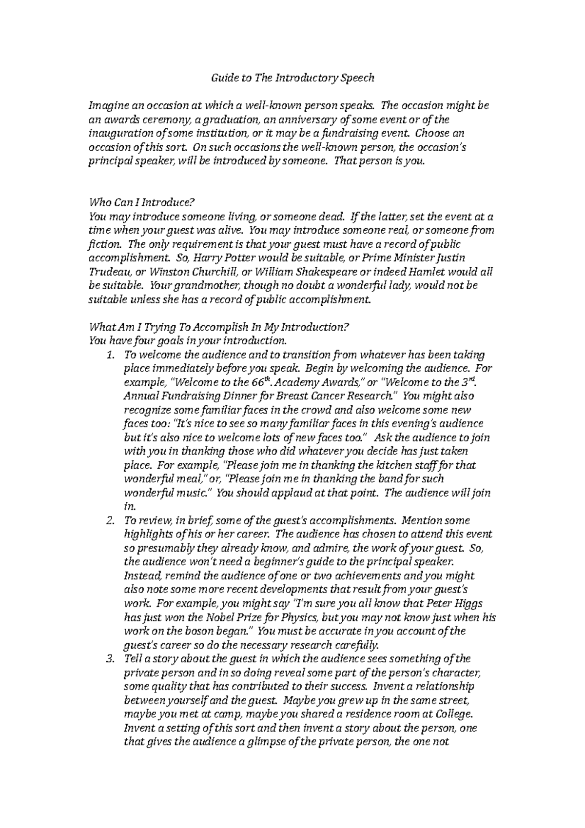 Guide to The Introductory Speech - Guide to The Introductory Speech ...