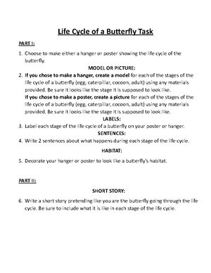 Butterfly Model Rubric EDU 301 Lesson Plan Example - Life Cycle of a ...