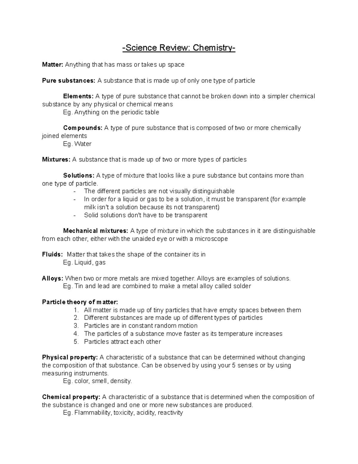 Science Review- Chemistry -Science Review: Chemistry- Matter: Anything ...