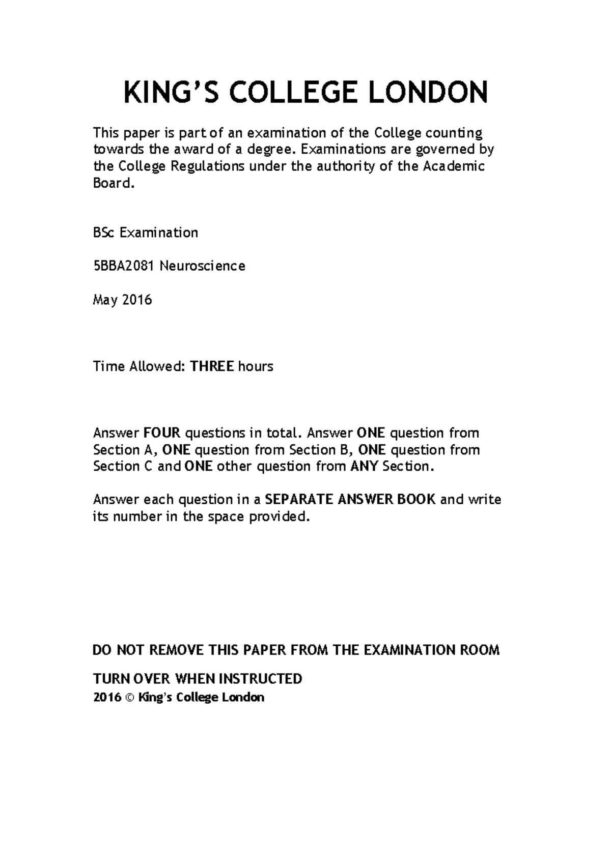 Sample/practice exam 1 May 2016, questions - KING’S COLLEGE LONDON This ...