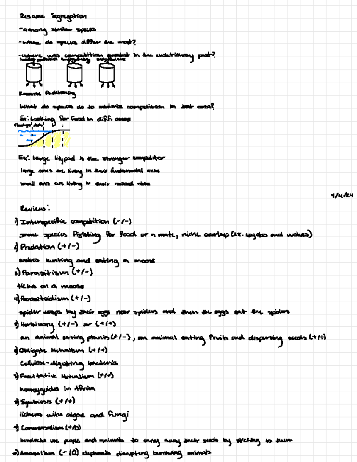 BIOL 114 review notes - Resource Segregation - among similar species ...