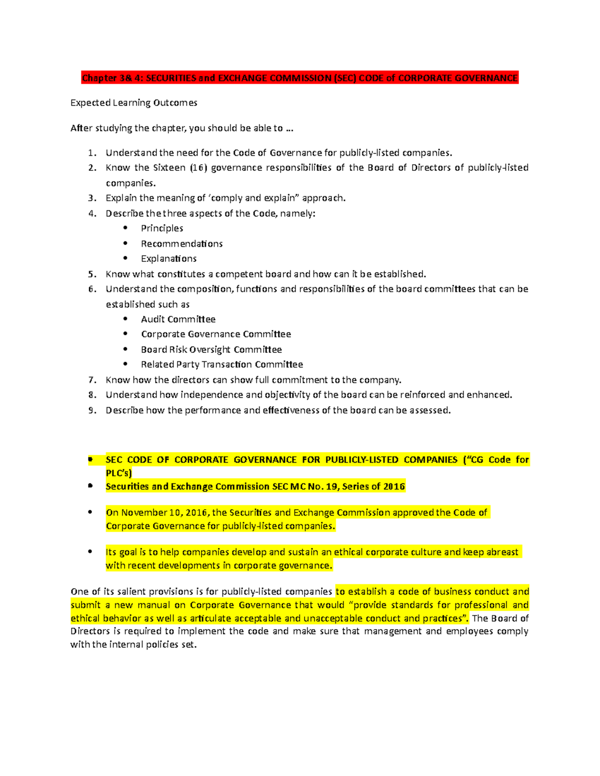 Governance - Chapter 3&4 - Chapter 3& 4: SECURITIES and EXCHANGE ...