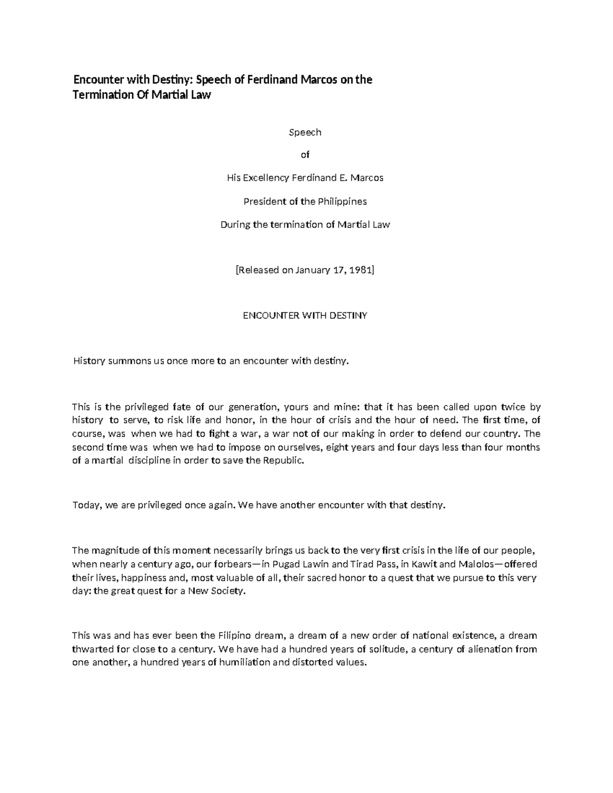 Encounter with Destiny - Marcos President of the Philippines During the ...