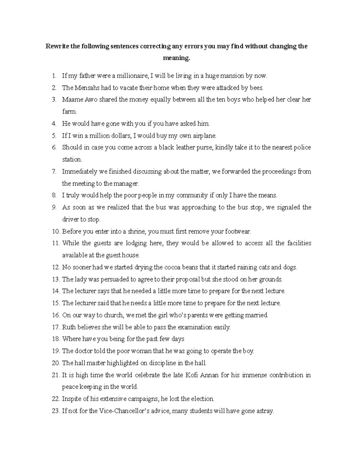 Editing Questions - Helps prepare students for exams - Rewrite the ...