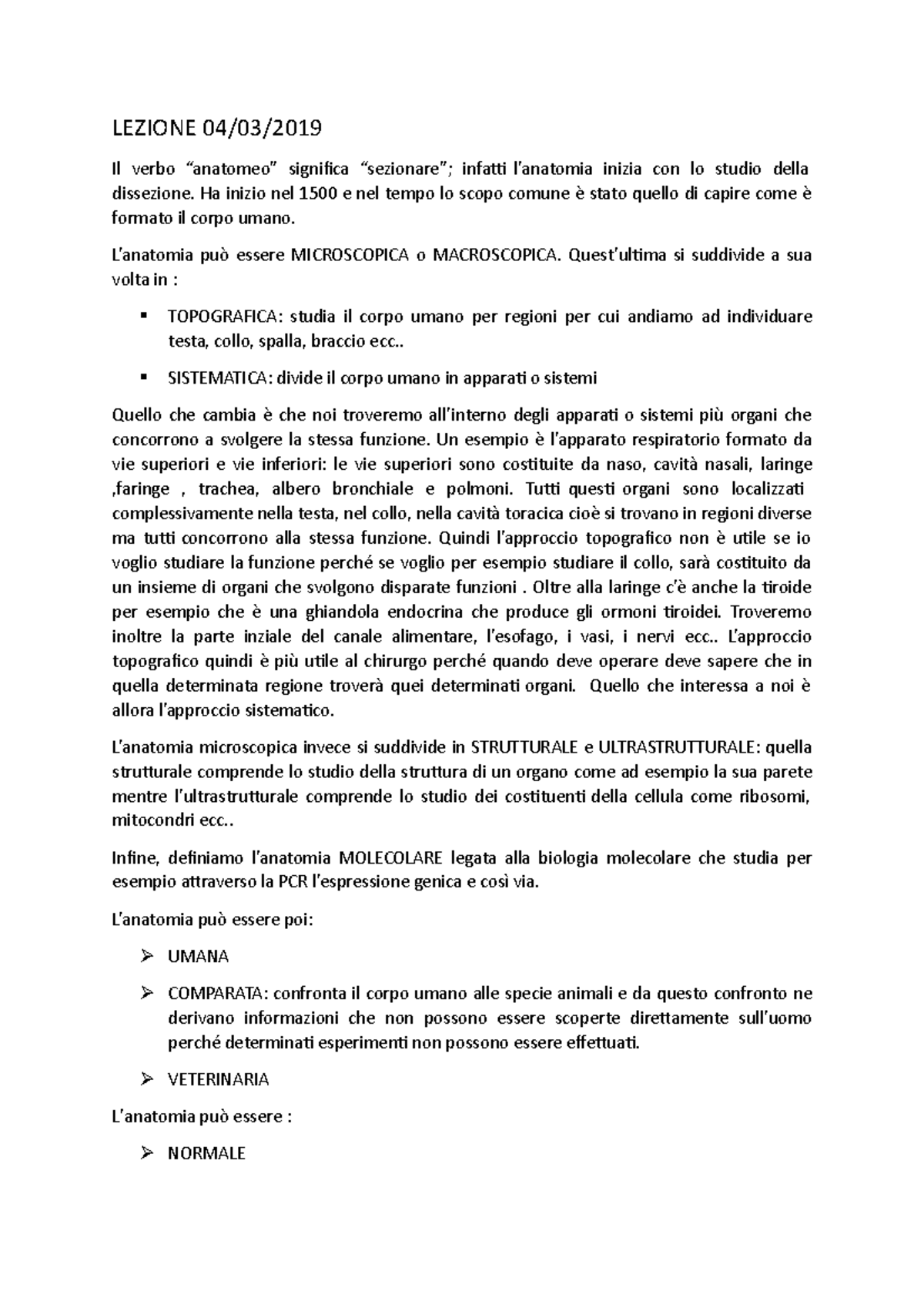 Introduzione Anatomia, Organi Cavi e Pieni. - LEZIONE 04/03/2019 Il ...
