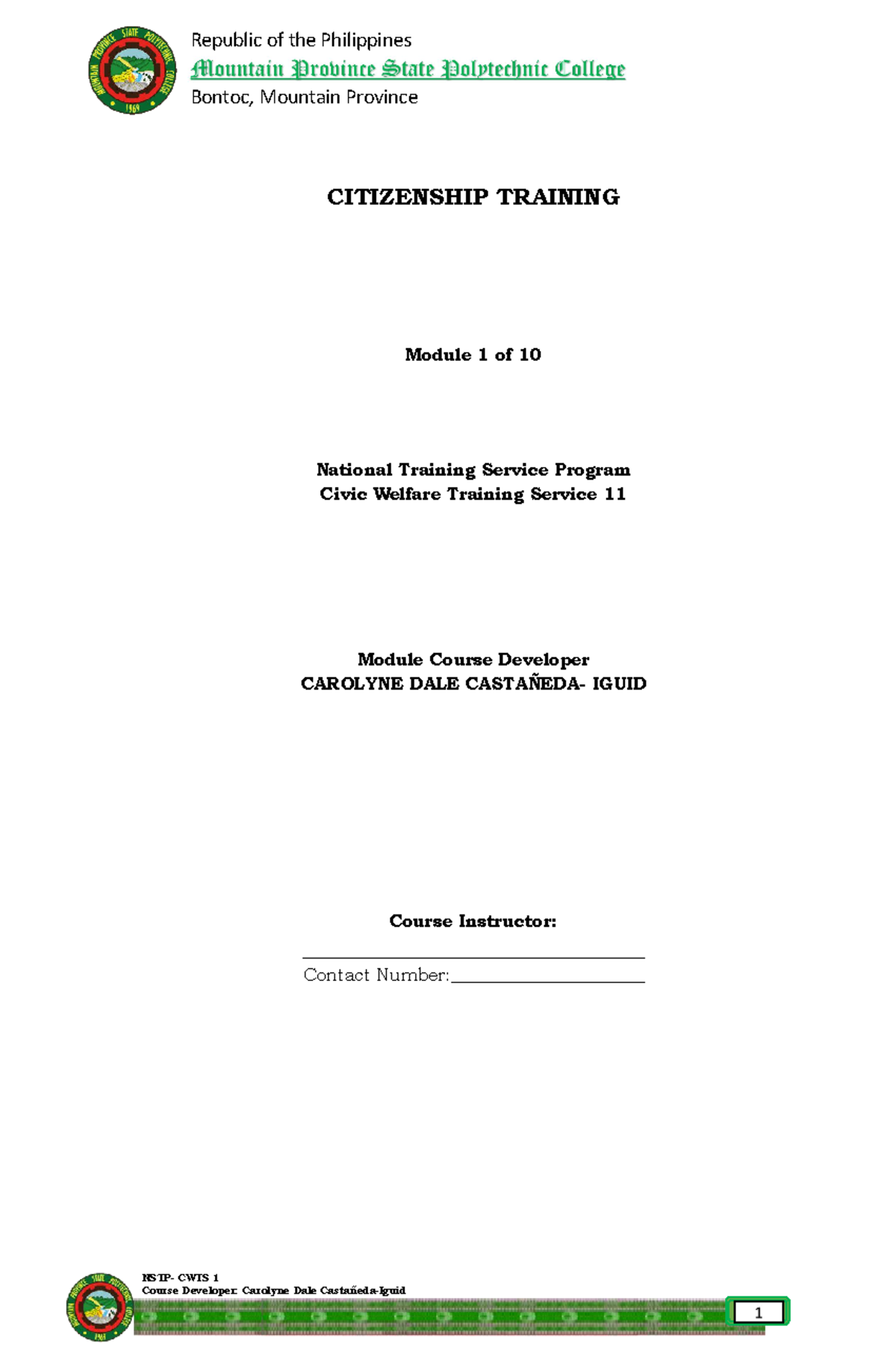 Citizenship Training Final - NSTP- CWTS 1 Republic of the Philippines ...