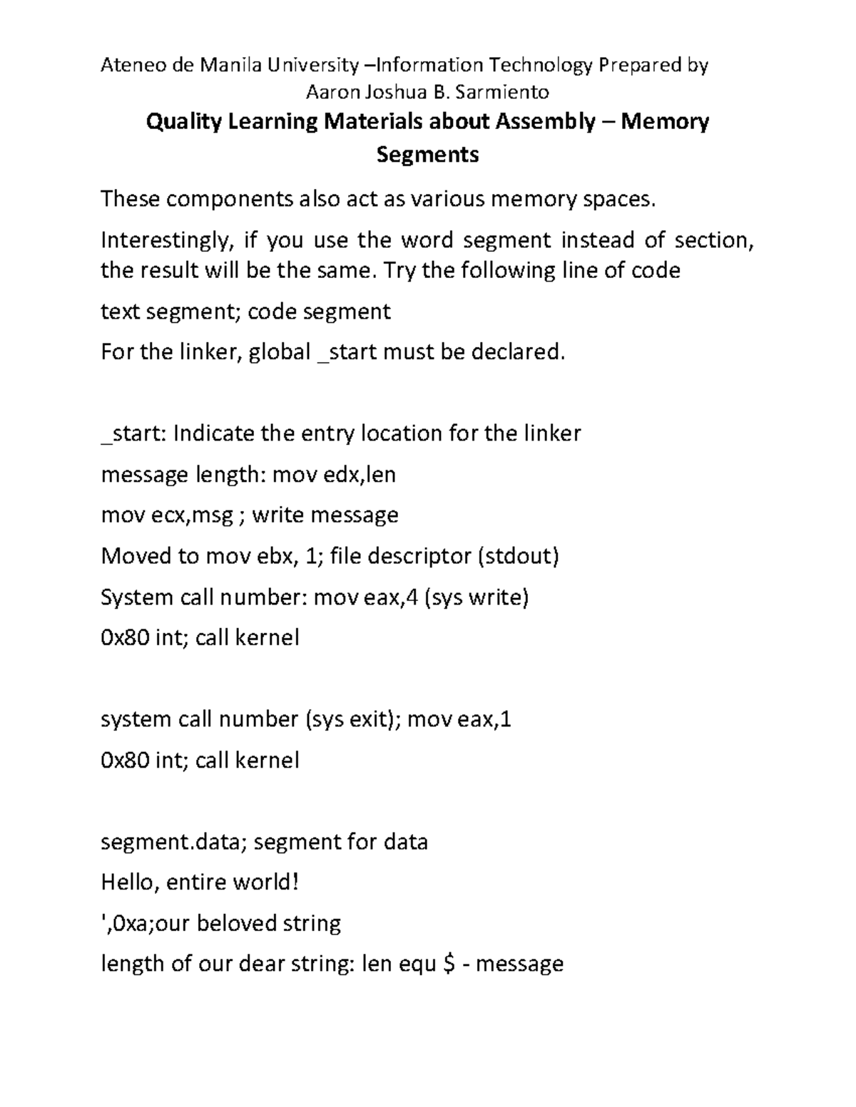 Quality Learning Materials About Assembly - Memory Segments - Aaron ... Quality Learning Materials About Assembly - Memory Segments - Aaron ...
