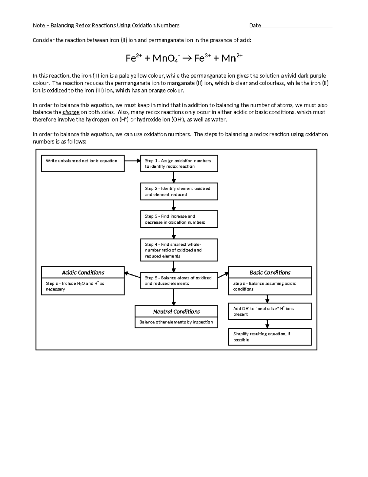 Day 2 - note 2 - balancing redox reactions - Note – Balancing Redox ...