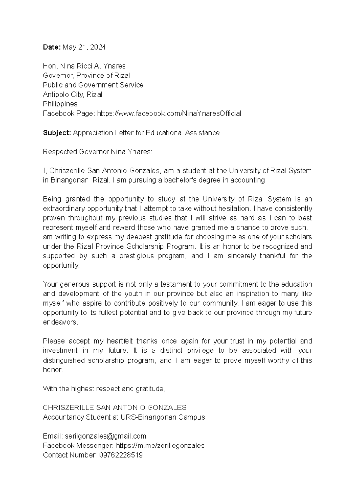 Req letter 2 copies - WALA - Date: May 21, 2024 Hon. Nina Ricci A ...