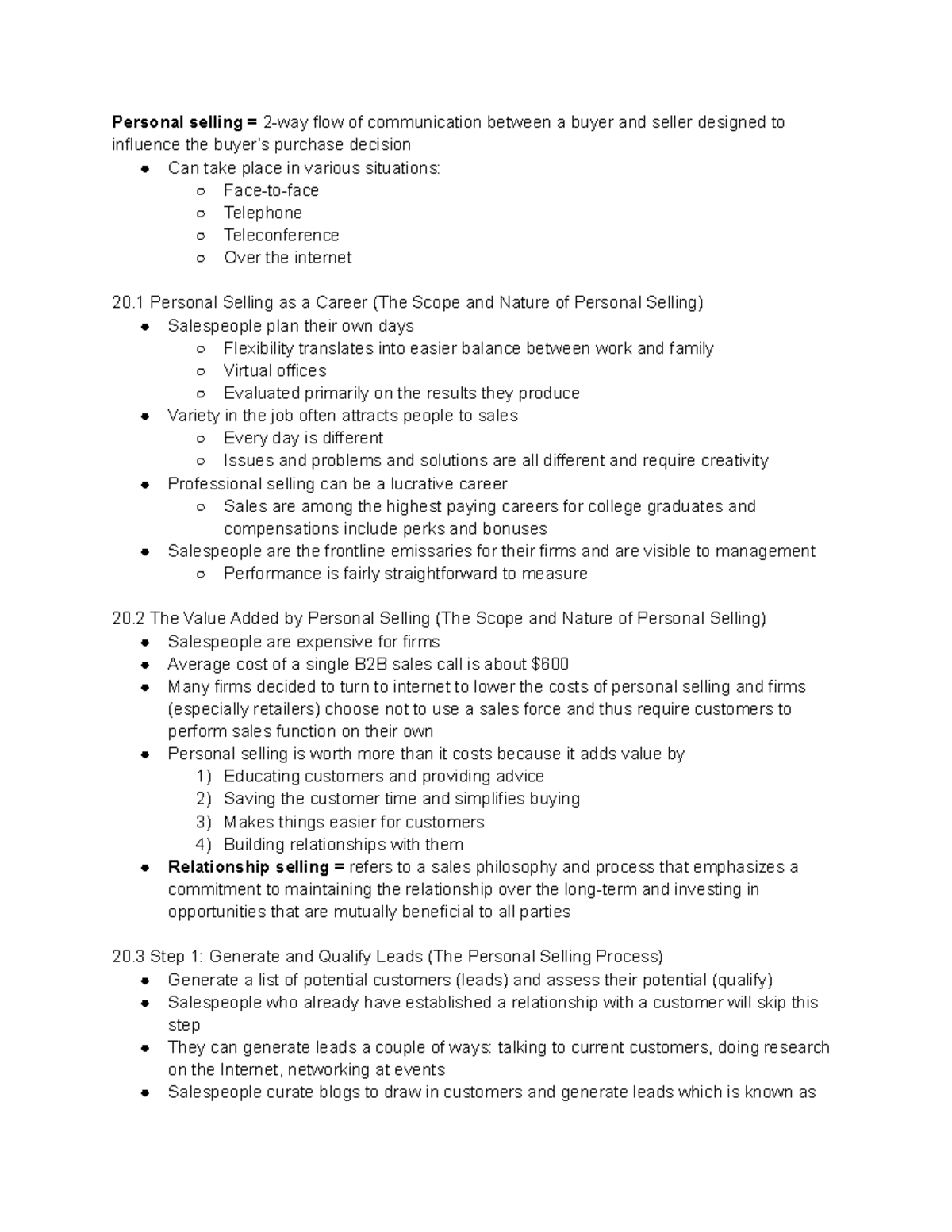 MK323 Lecture 20 Notes - Personal selling = 2-way flow of communication ...