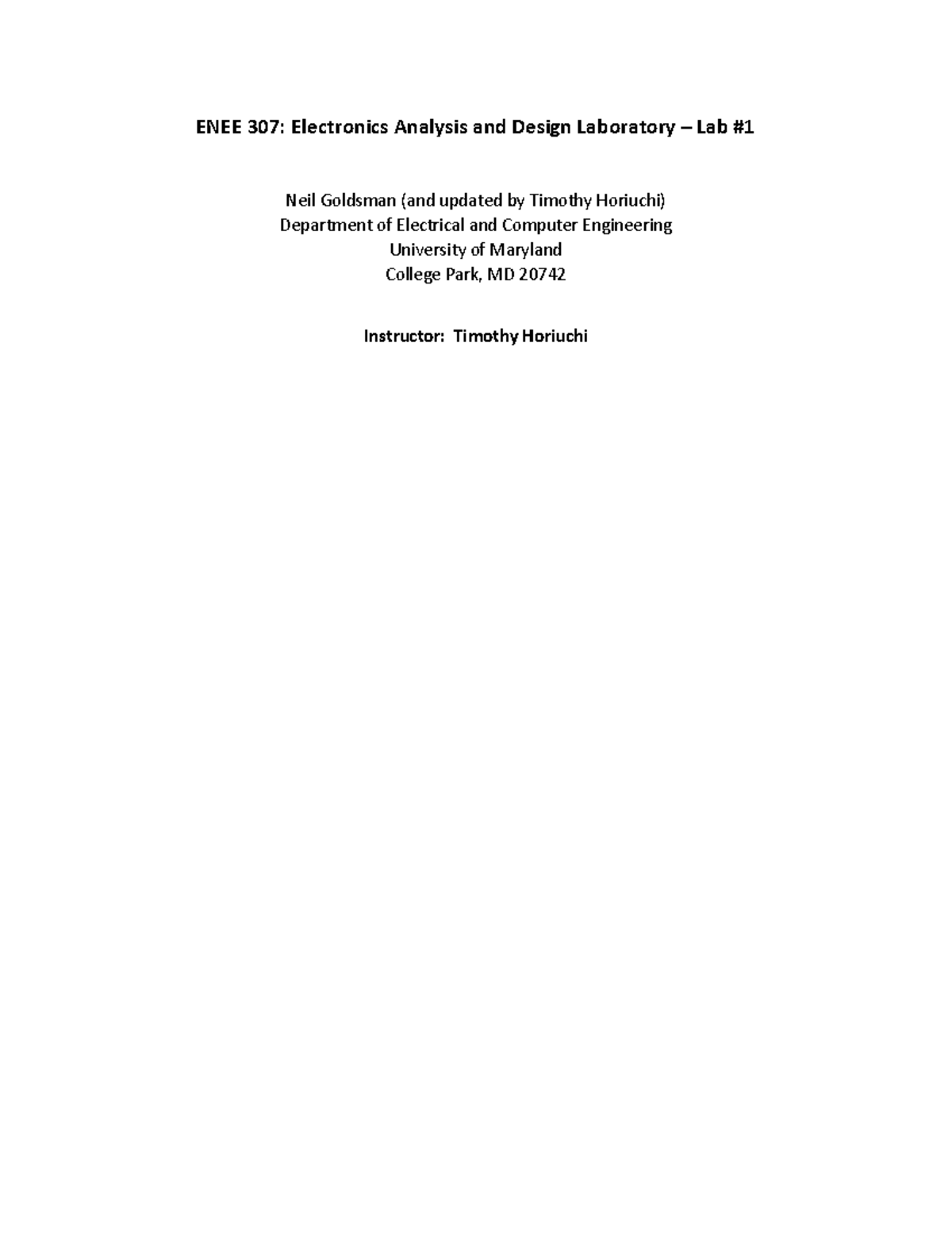 ENEE307 Laboratory Manual Lab1 v4 - Warning: TT: undefined function: 32 ENEE 307: Electronics ...