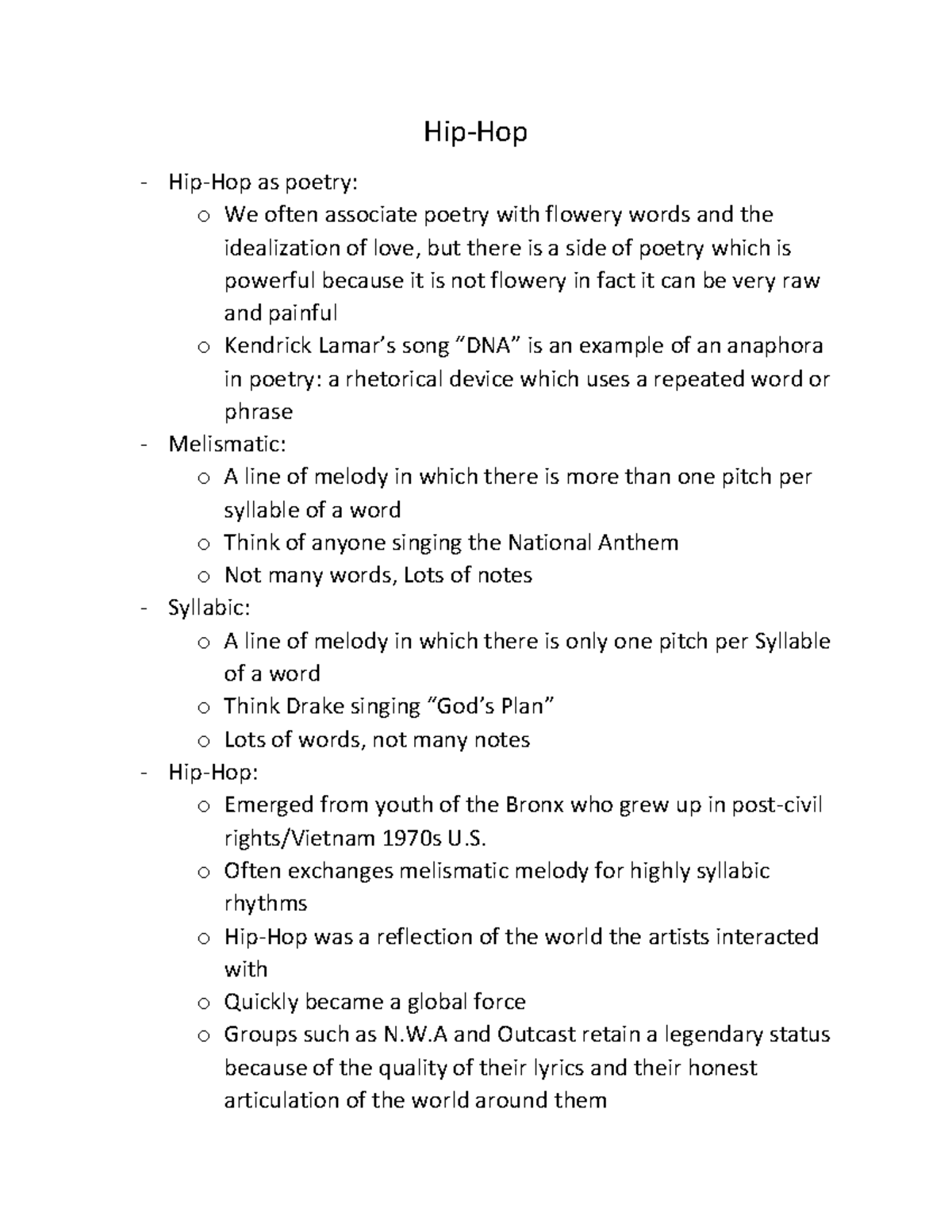 Hip Hop - Hip-Hop Chapter Notes - Hip-Hop Hip-Hop as poetry: o We often ...