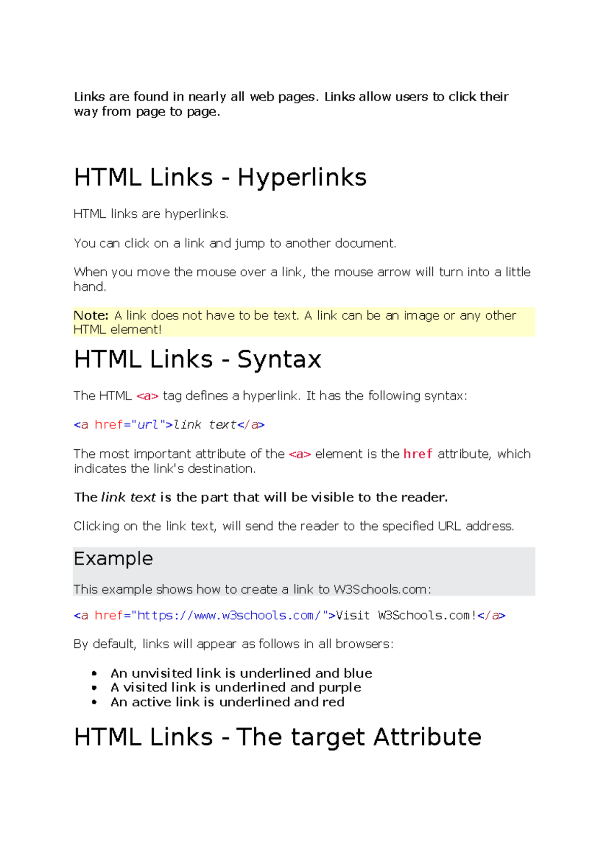 Hyperlink notes - Links are found in nearly all web pages. Links allow ...