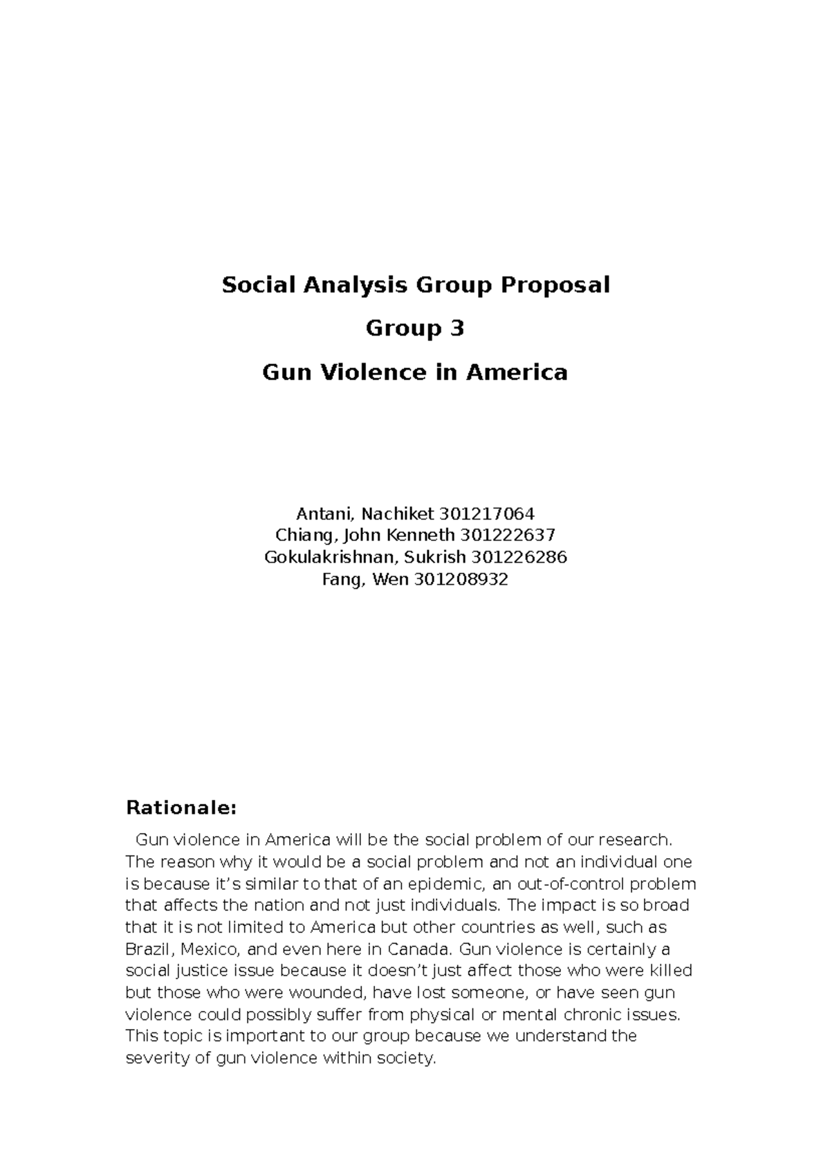 Gned 500 group 3 - Social Analysis Group Proposal Group 3 Gun Violence ...