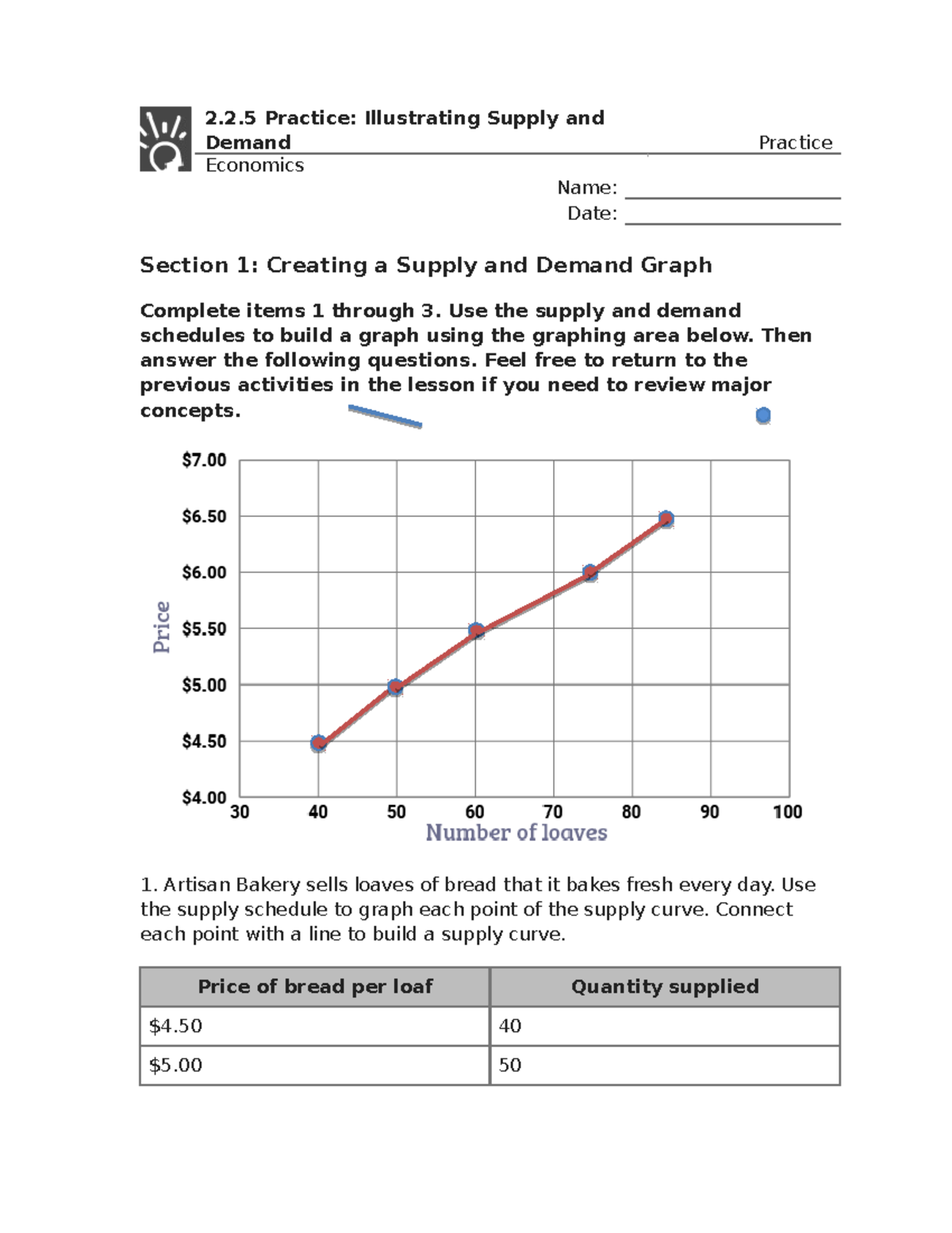 2.2.5 Practice - Illustrating Supply and Demand (Practice)-1 HEAD Start ...