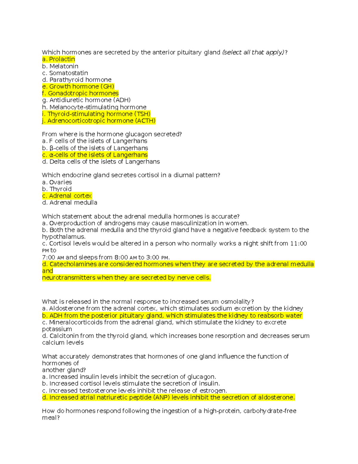 Worksheet on Endocrine System 2 - Which hormones are secreted by the ...