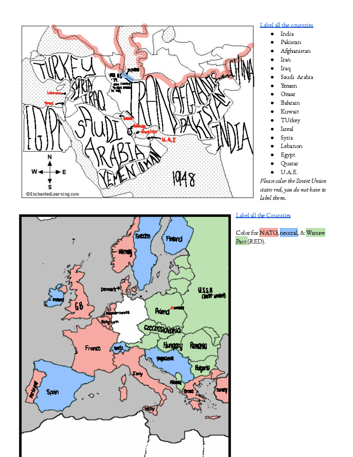 Cold War maps - Color coordinated, not too confusing - Label all the ...