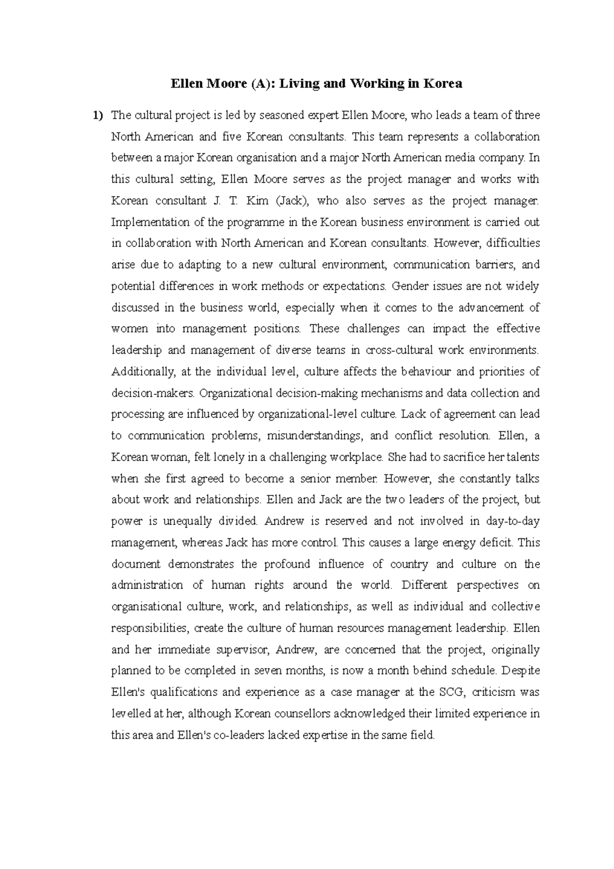 Case Study PM OG - Ellen Moore (A): Living and Working in Korea The ...