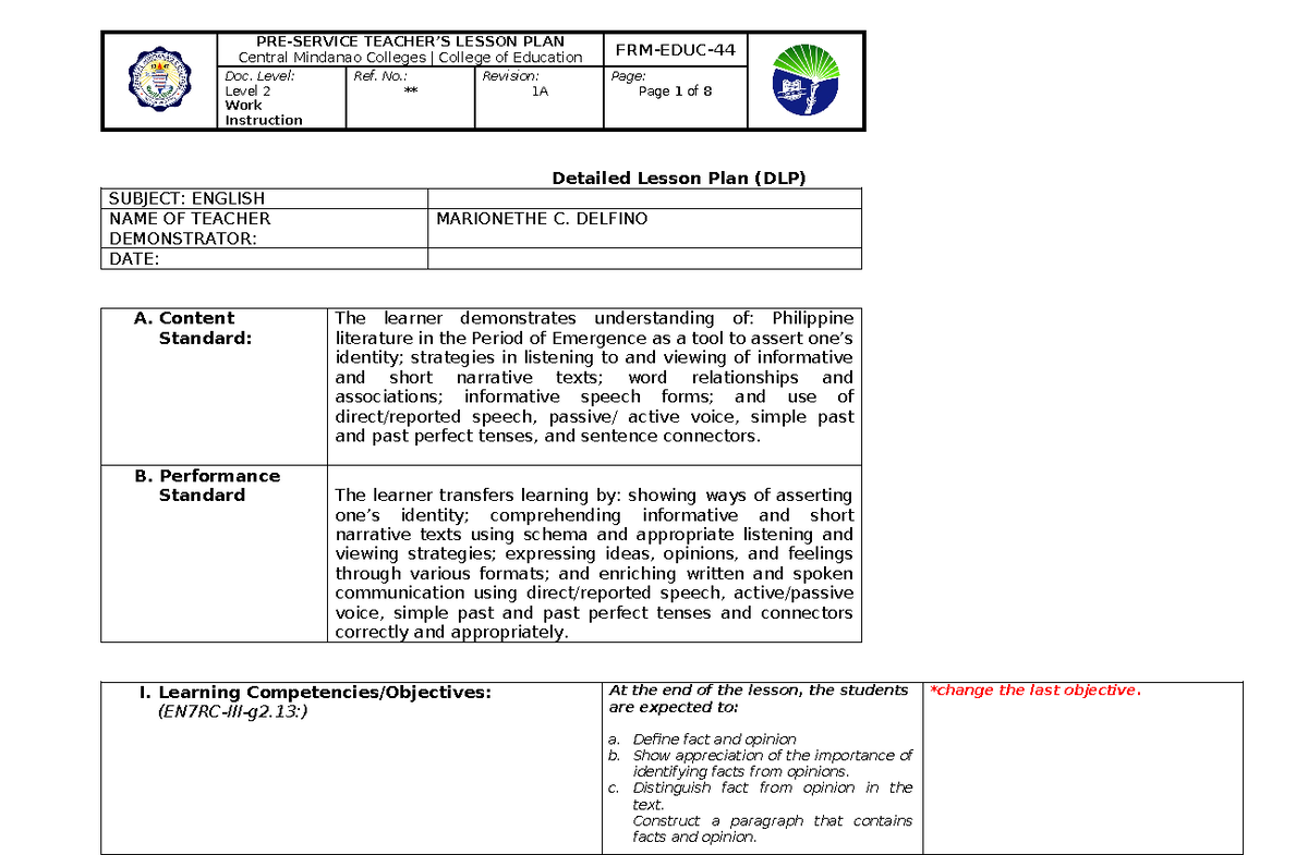 Detailed Lesson Plan-with corrections and suggestions - PRE-SERVICE ...