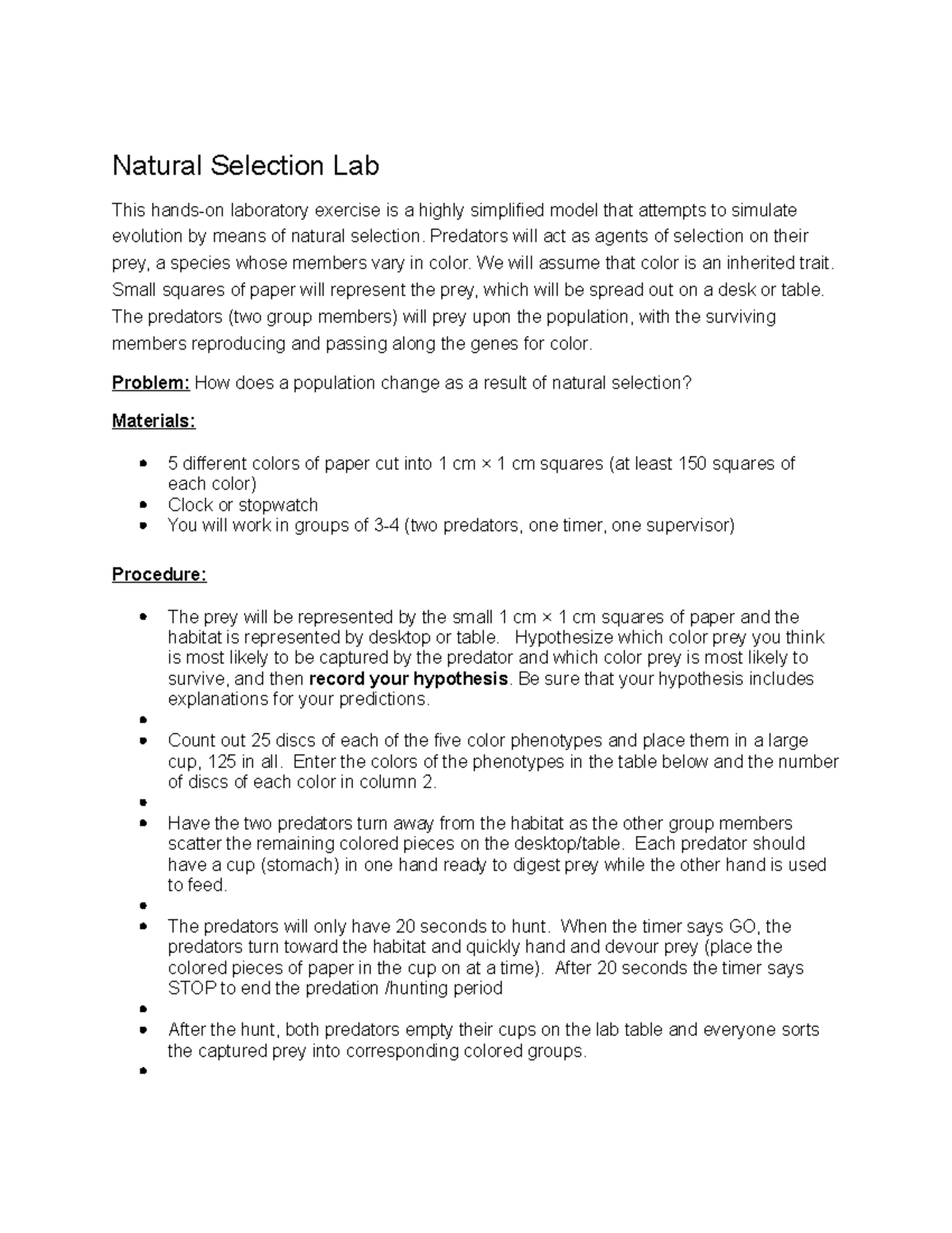 Natural Selection Lab of peppered moth and additional animals - Natural ...