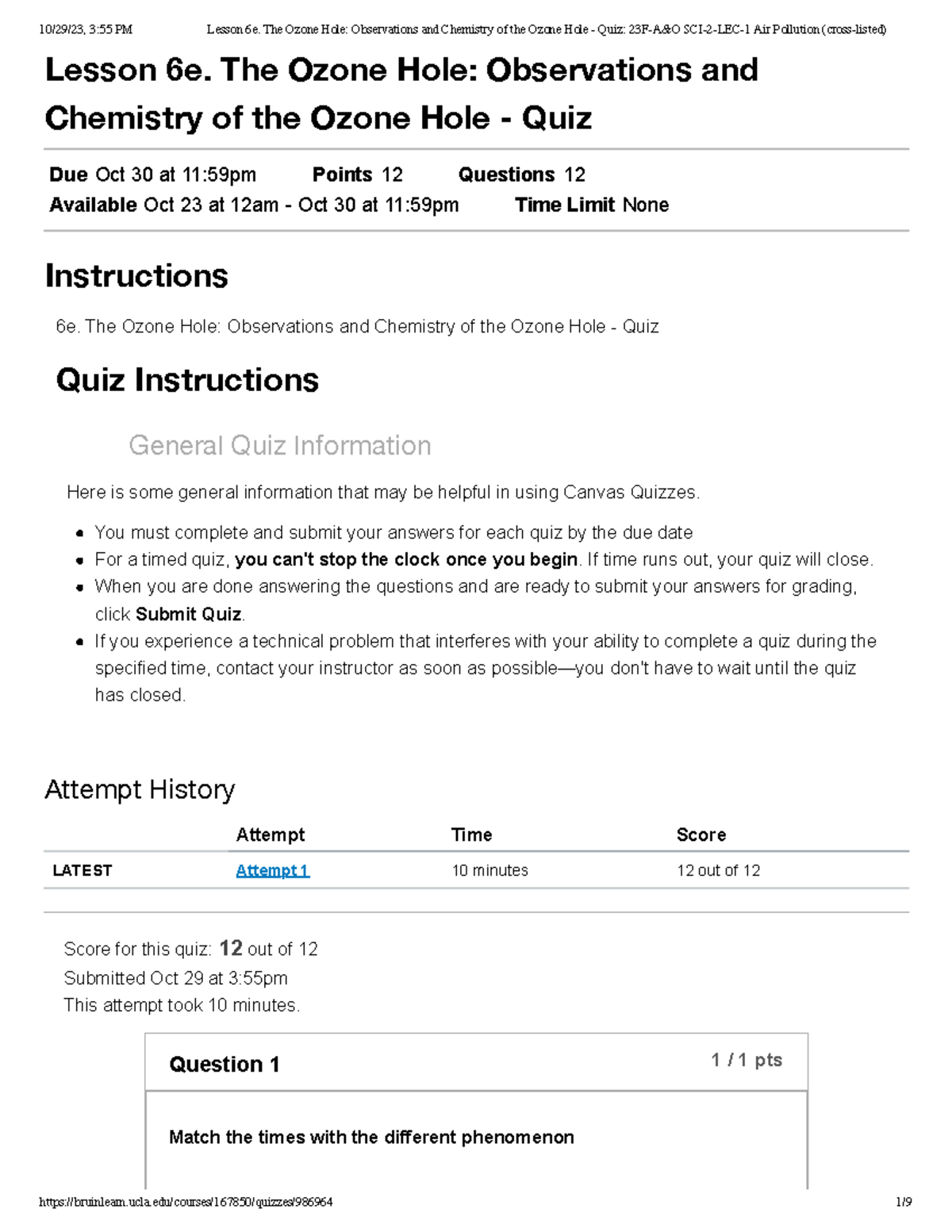 Lesson 6e. The Ozone Hole Observations and Chemistry of the Ozone Hole - Quiz 23F-A&O SCI-2-LEC ...