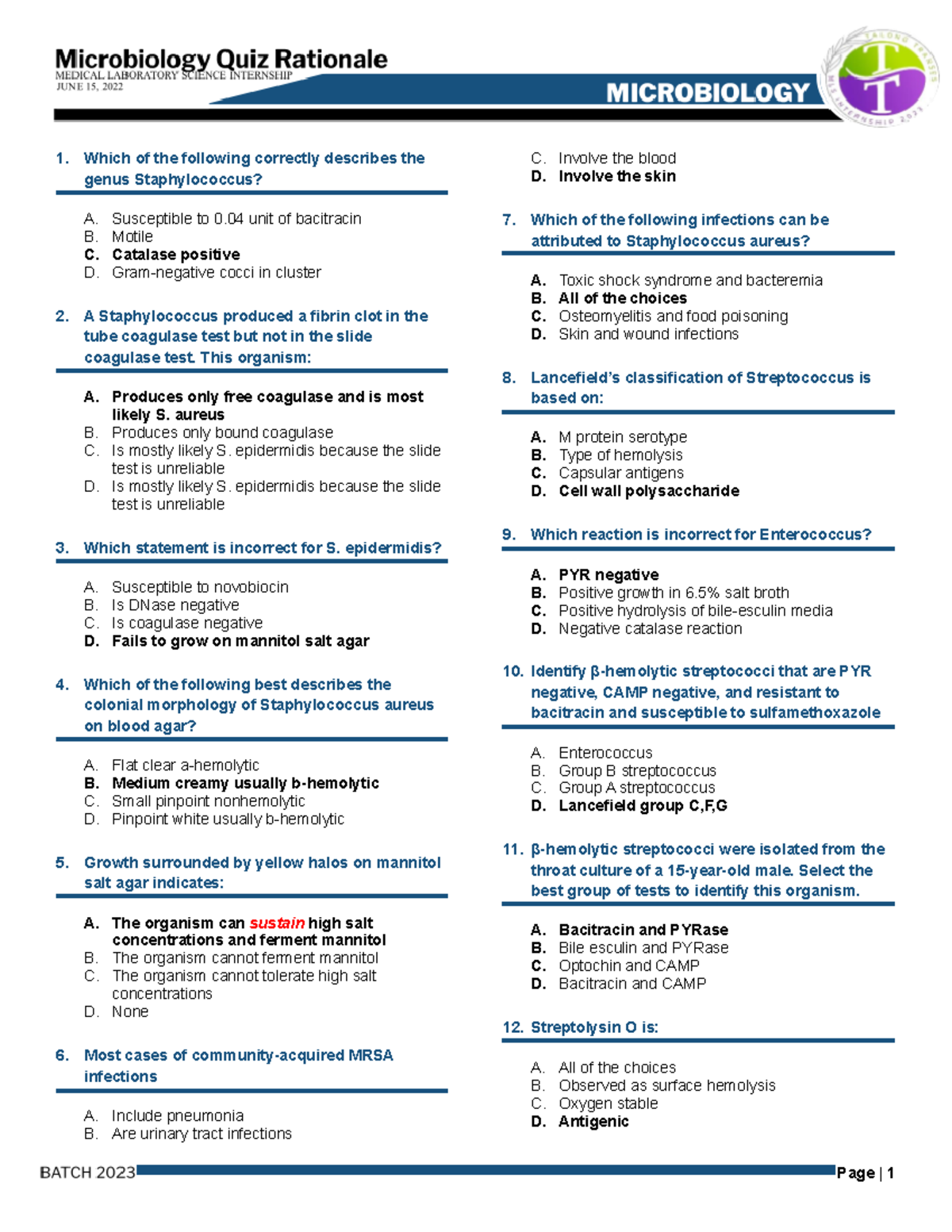 TT Microbiology-Quiz-Rationale - Which of the following correctly ...