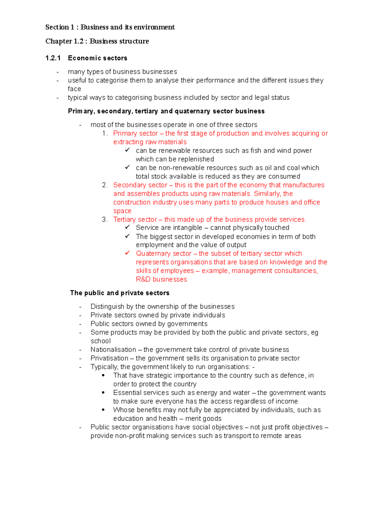 Business Studies - Chapter 1 : Business structure 1.2 Economic sectors ...