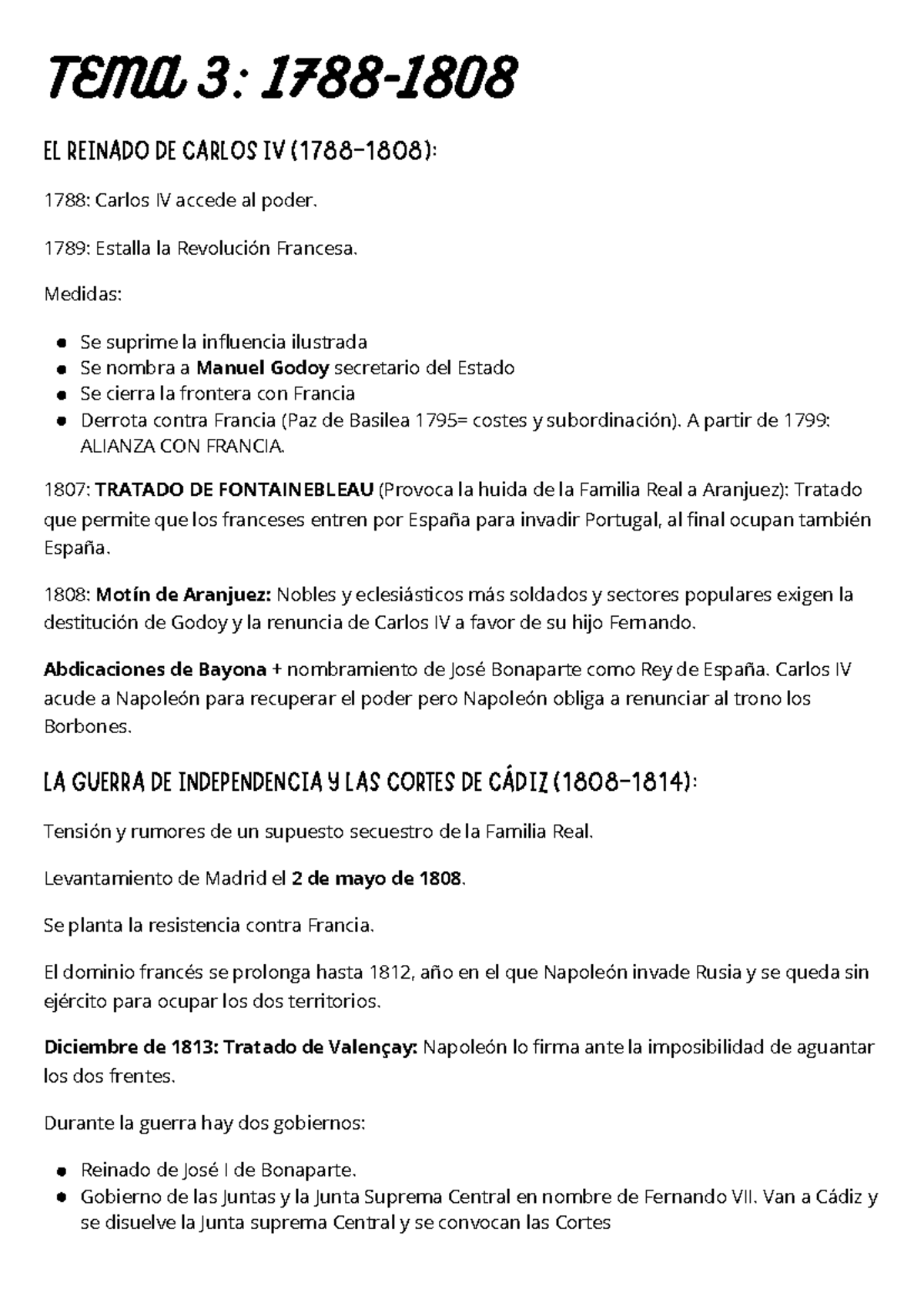TEMA 3 1788-1808 - TEMA 3: 1788- EL REINADO DE CARLOS IV (1788-1808): 1788: Carlos IV accede al ...