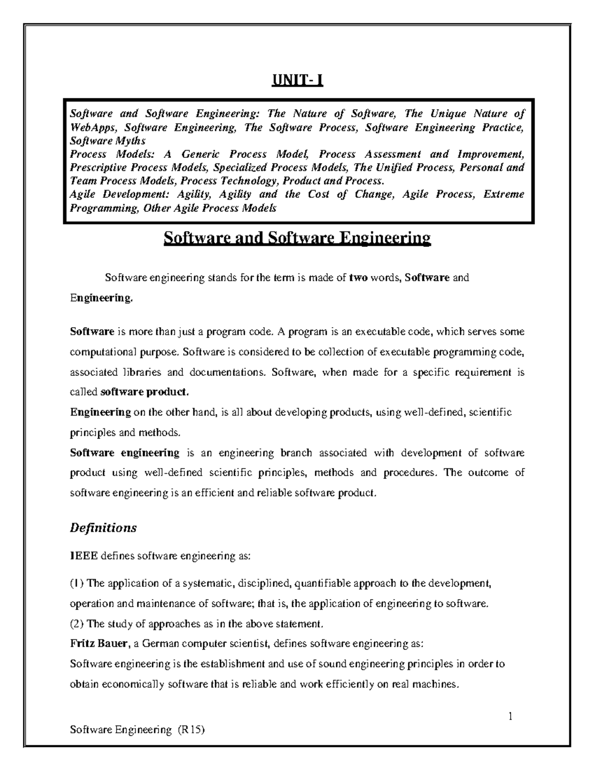 SE- Notes - 1 UNIT- I Software and Software Engineering Software ...