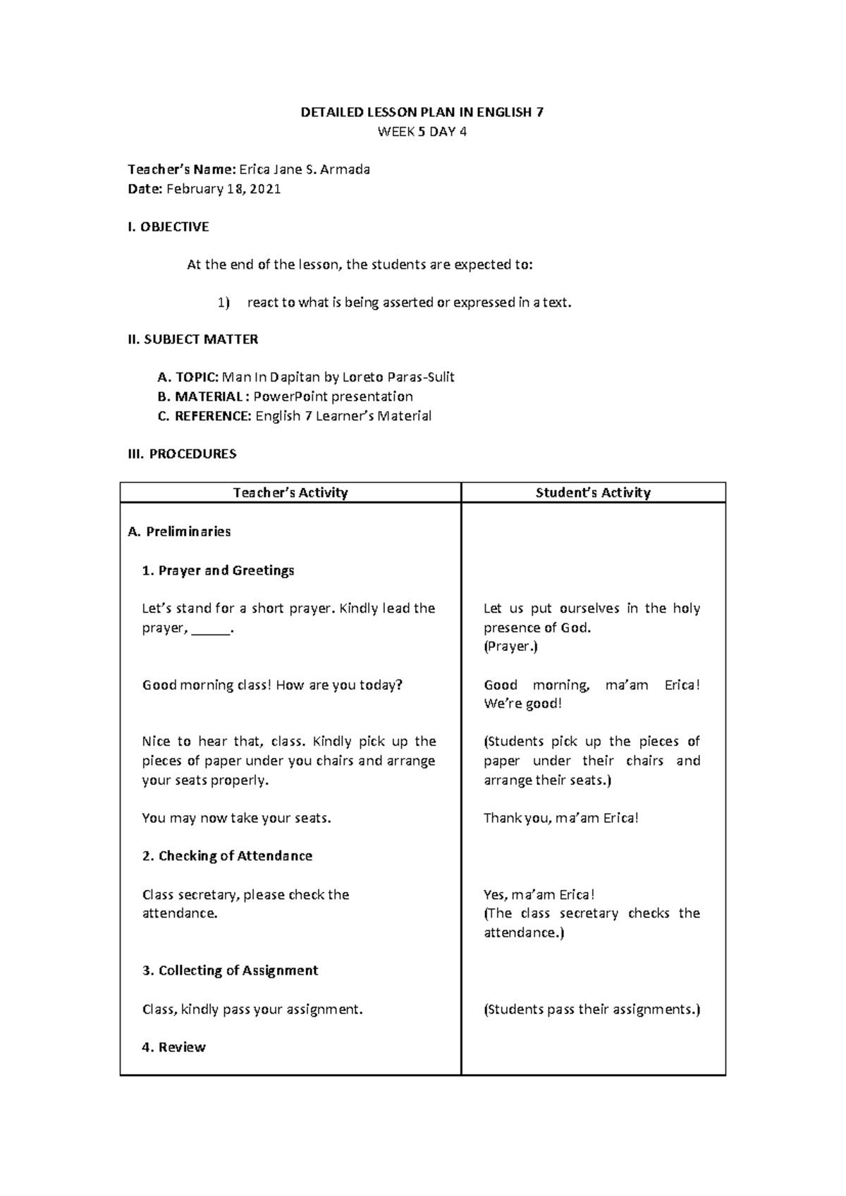 519205041-W5-D4 - lesson plan - DETAILED LESSON PLAN IN ENGLISH 7 WEEK ...