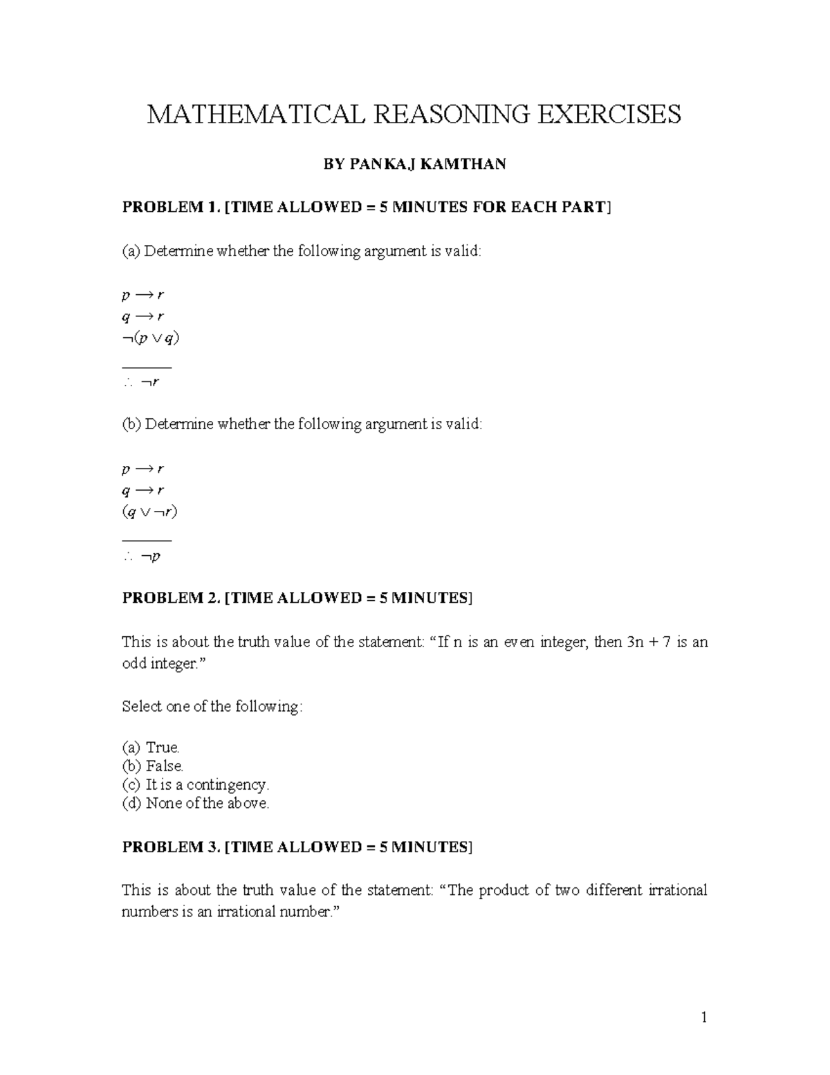 Mathematical reasoning exercises - MATHEMATICAL REASONING EXERCISES BY ...
