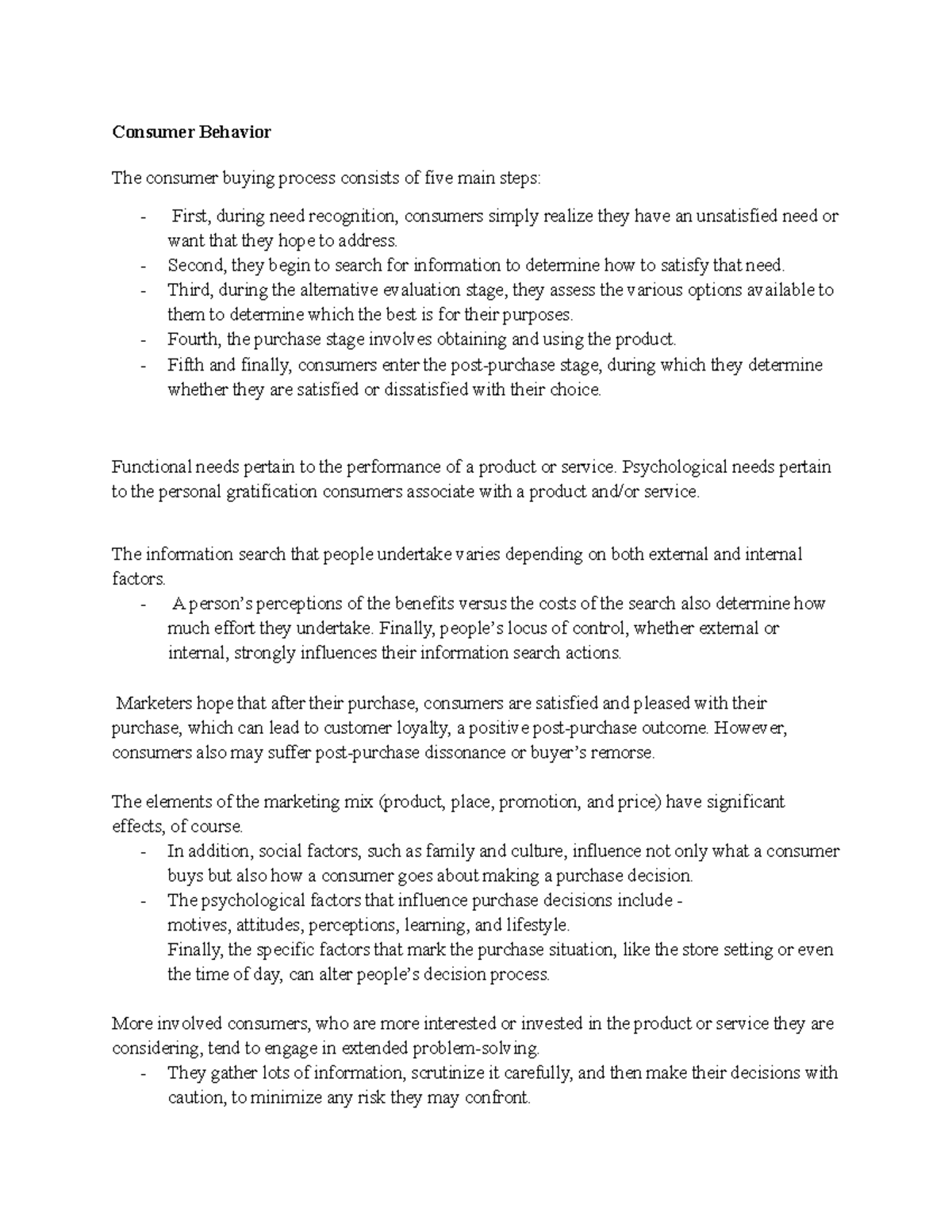 Consumer Behavior marketing notes - Consumer Behavior The consumer ...