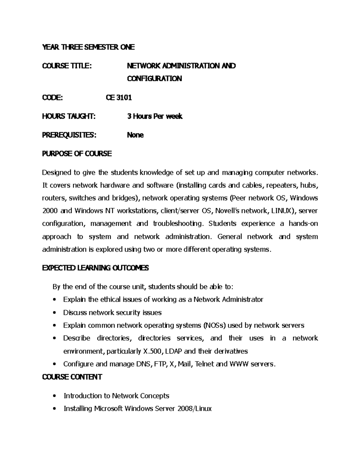 Network-2 - Notes - YEAR THREE SEMESTER ONE COURSE TITLE: NETWORK ...