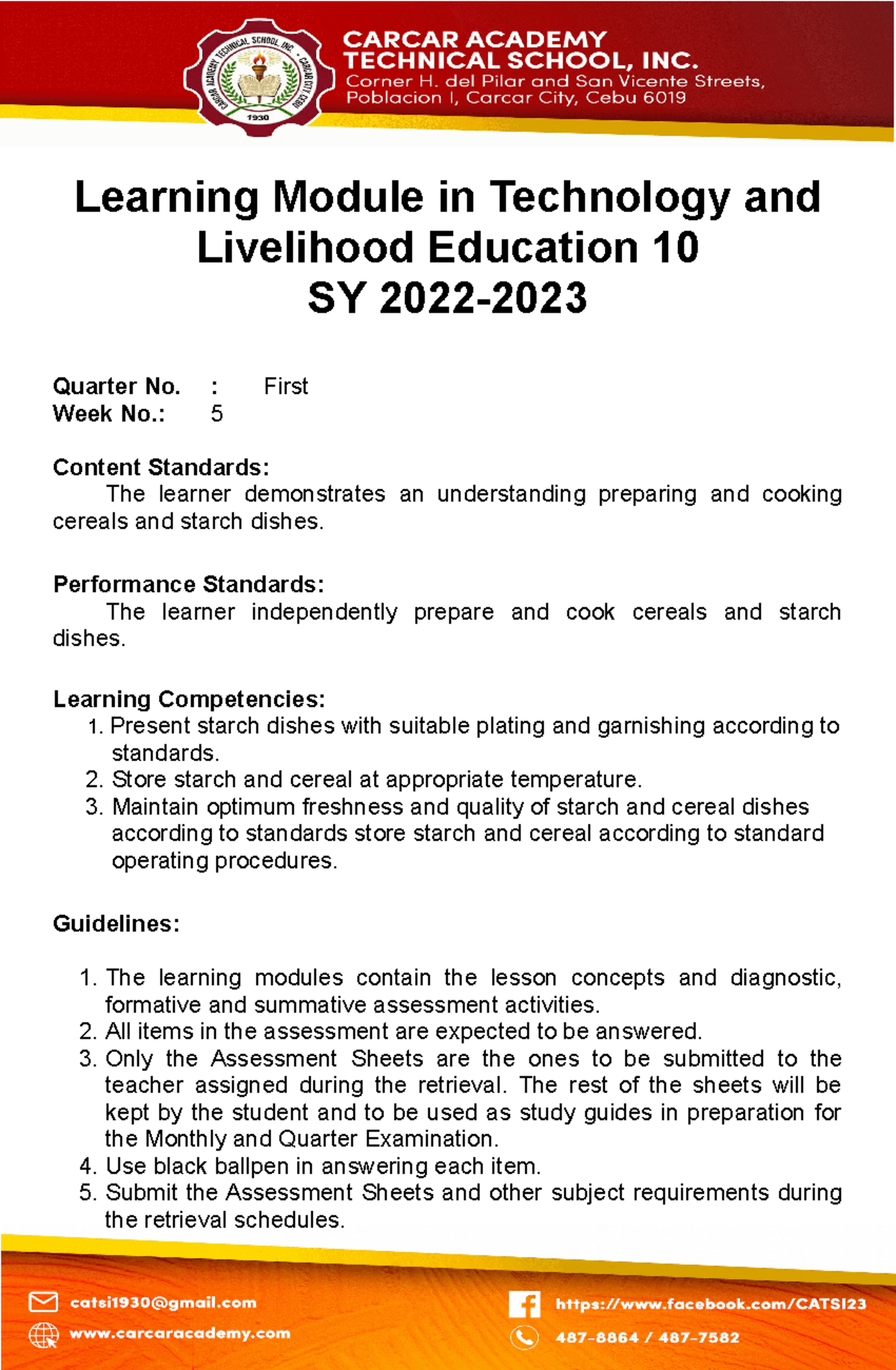 TLE Week 5 Q1 - Lessons - Learning Module in Technology and Livelihood Education 10 SY 2022 ...