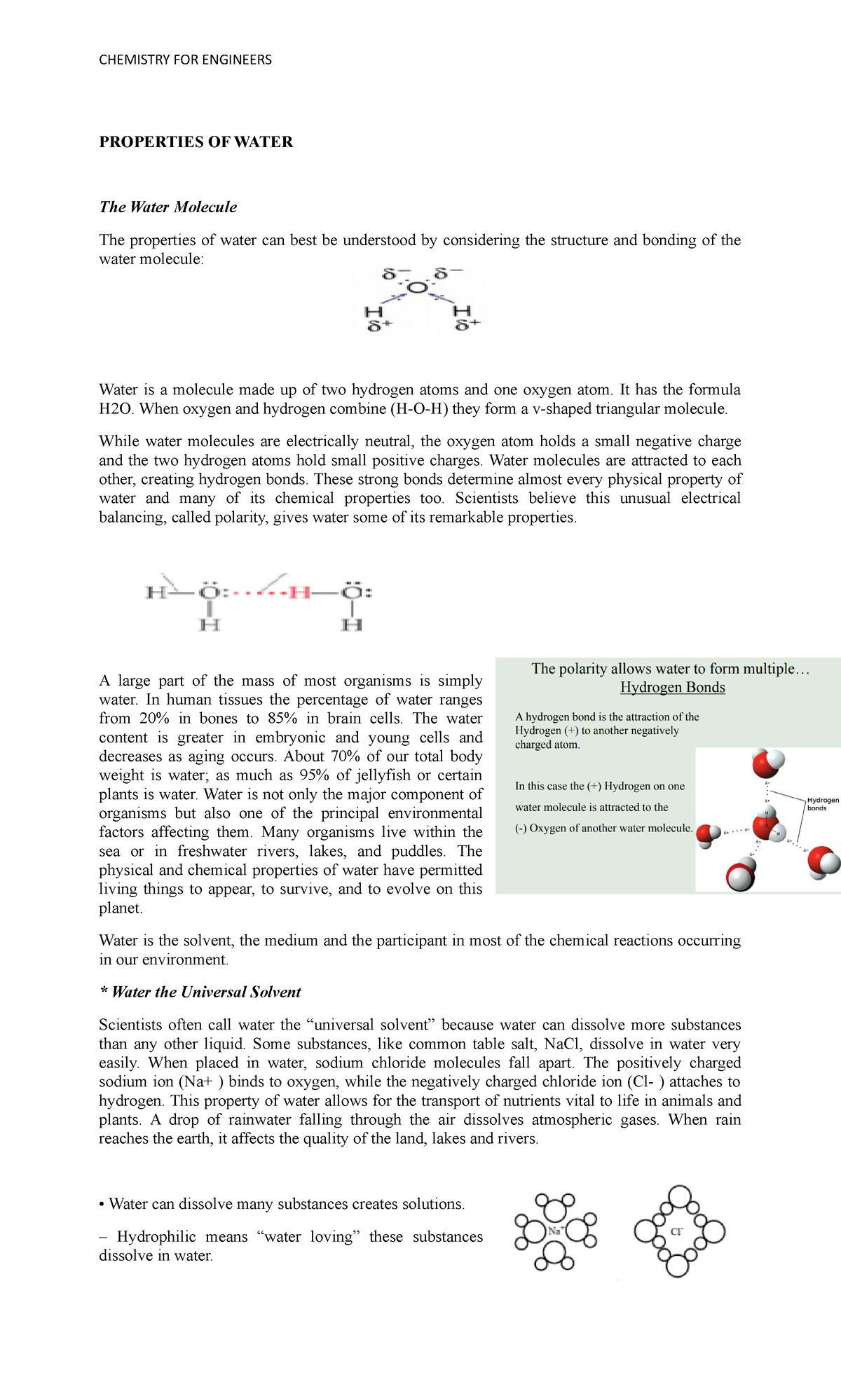 Water 3 - PROPERTIES OF WATER The Water Molecule The properties of ...