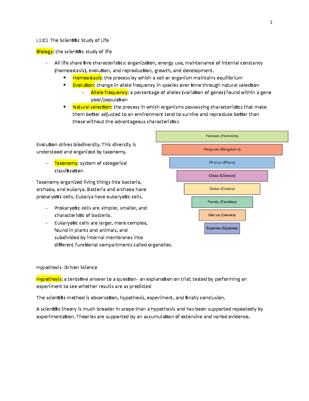 Biology Lesson 1 - Includes highlighted definitions, pictures, and more ...