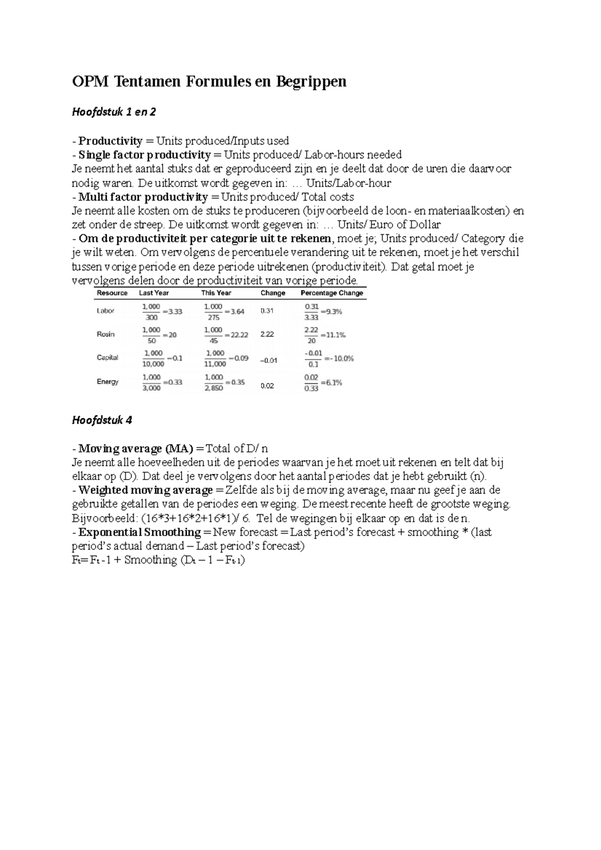 OPM Formules - Formule blad - OPM Tentamen Formules en Begrippen ...