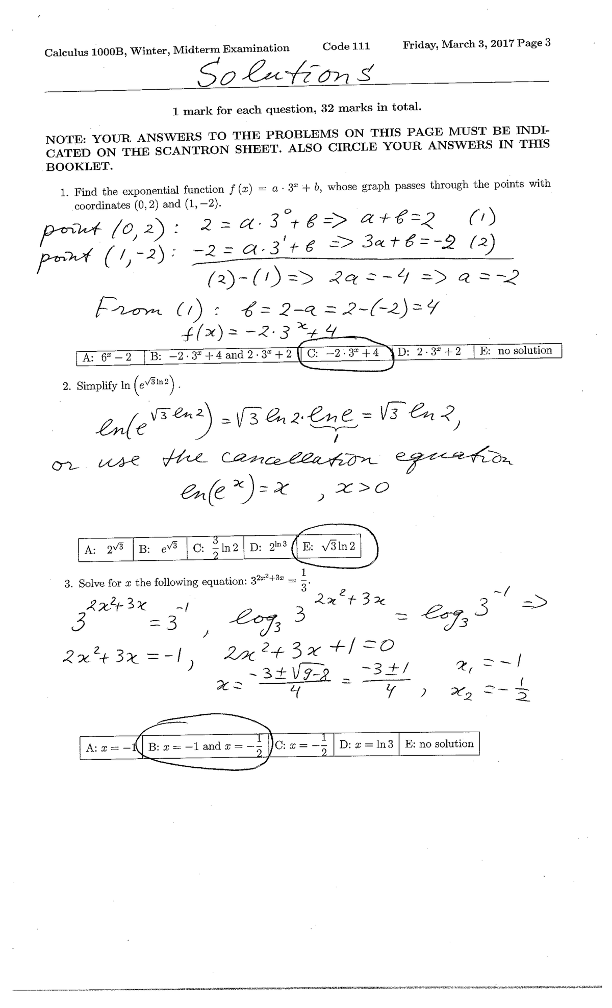 Calculus 1000b 2017 midterm solutions - Calculus 1000A/B - Studocu