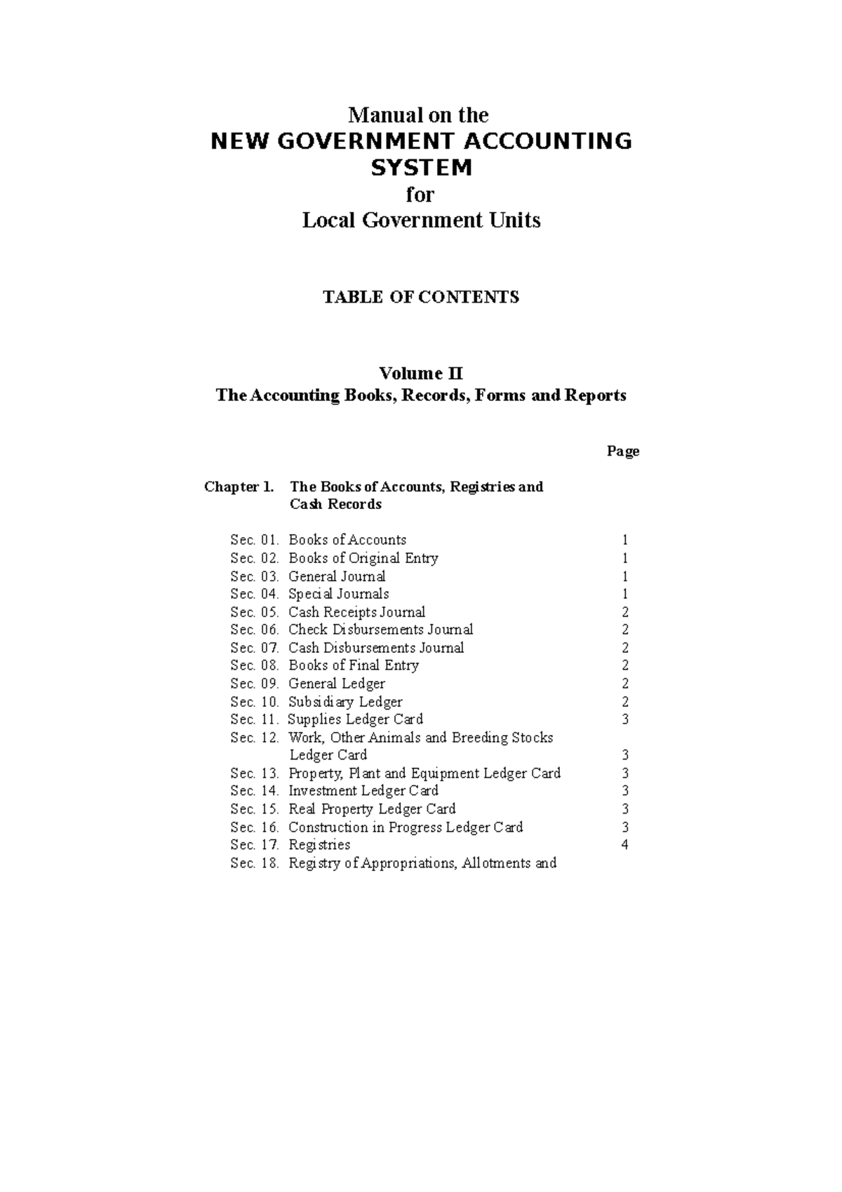 LGU-NGAS Tableof Contents Vol 2 - Manual on the NEW GOVERNMENT ...