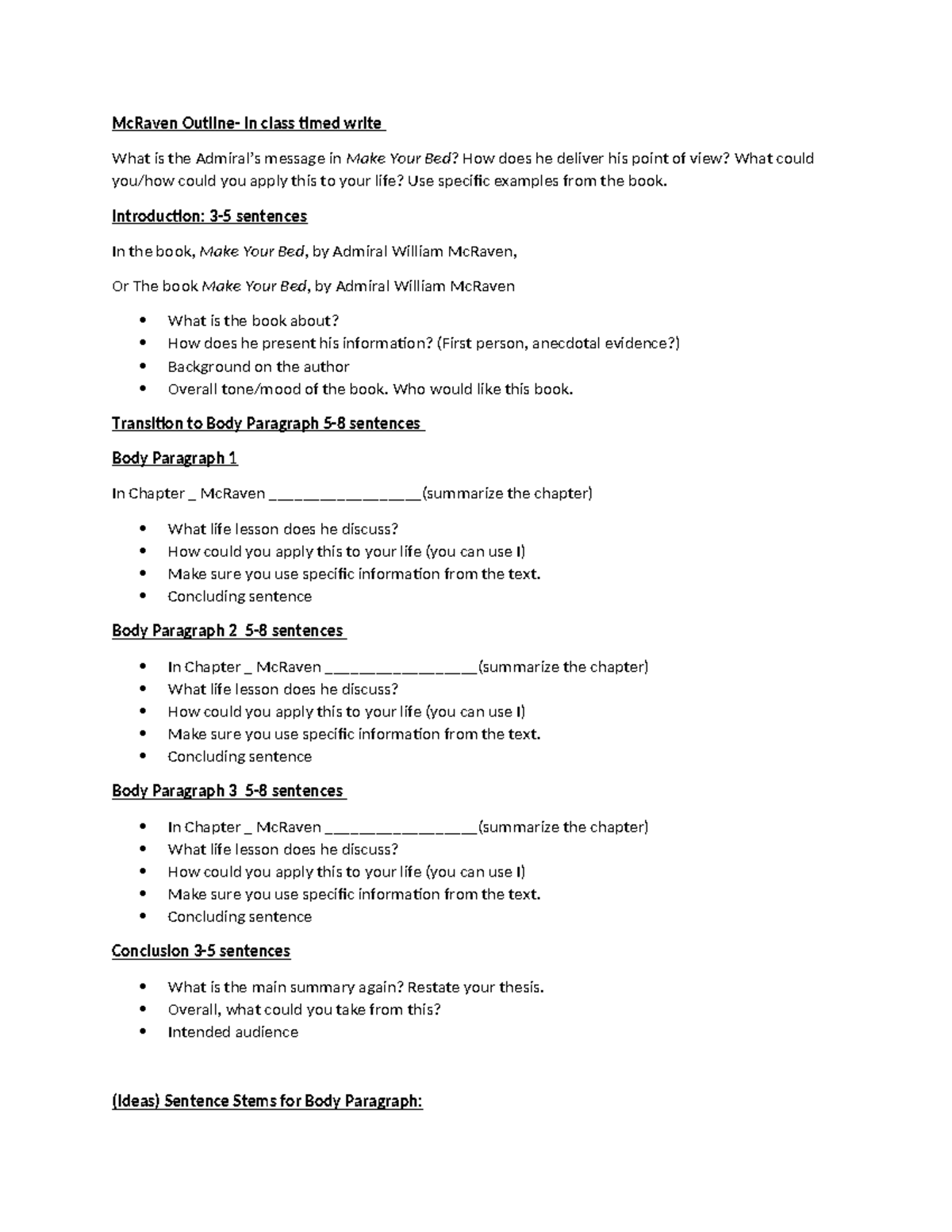 Mc Raven Outline - Summary The Hero Code - McRaven Outline- In class ...