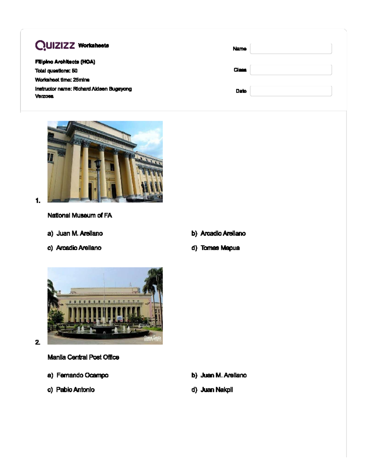 Filipino Architects QUIZ - BS Architecture - Studocu