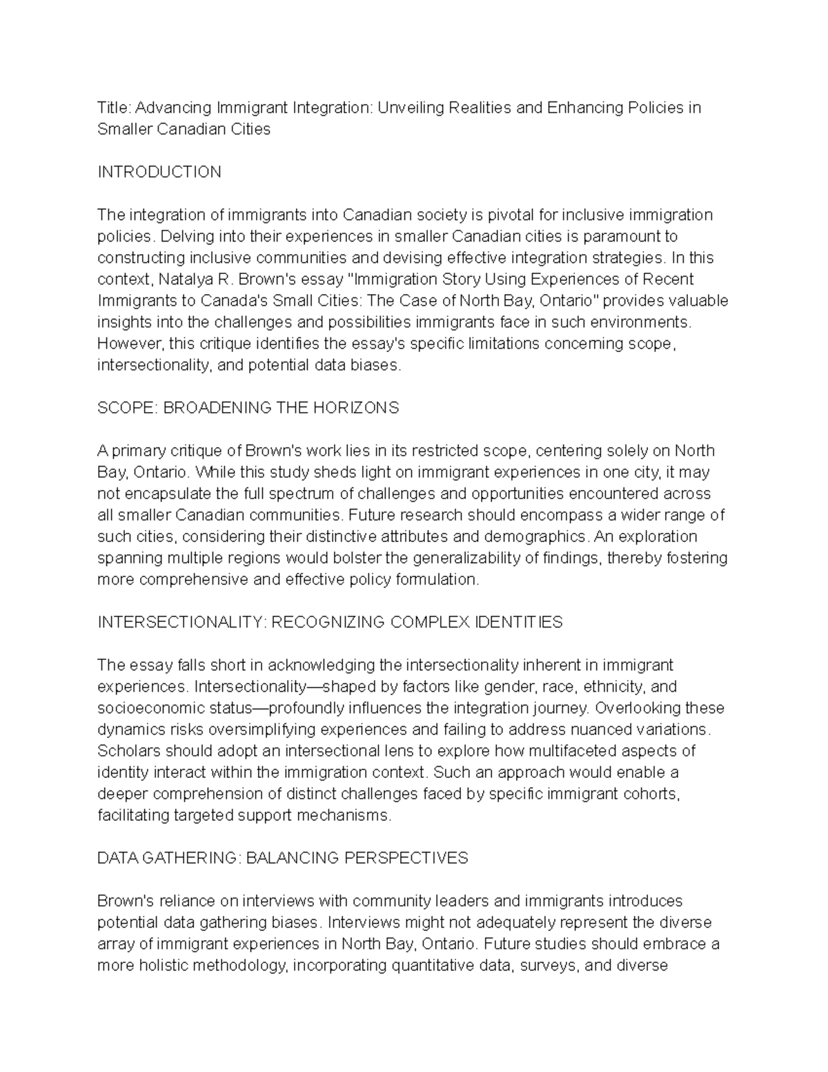 Project 2 Essay - Comm171 - Title: Advancing Immigrant Integration ...