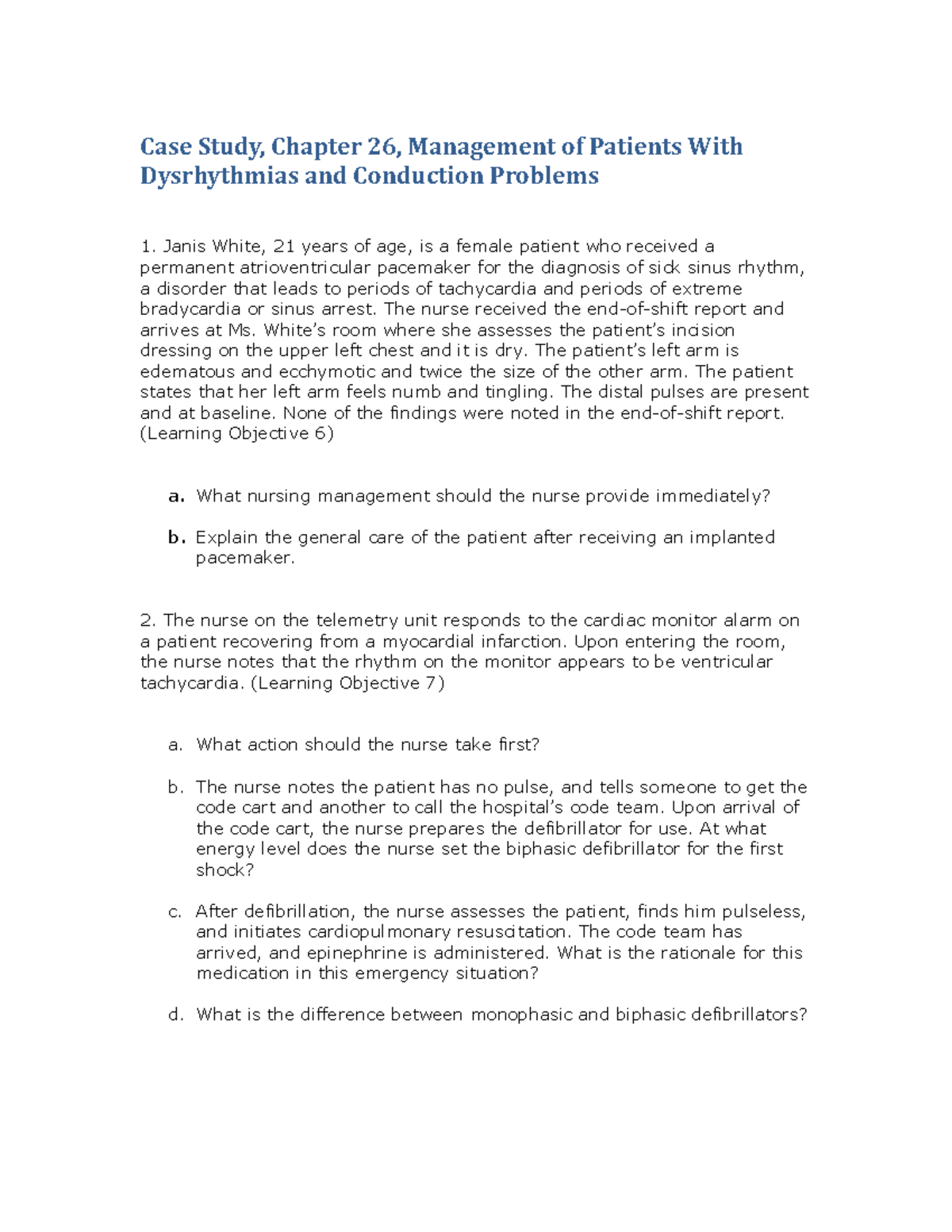 CS Ch26 - case study - Case Study, Chapter 26, Management of Patients ...