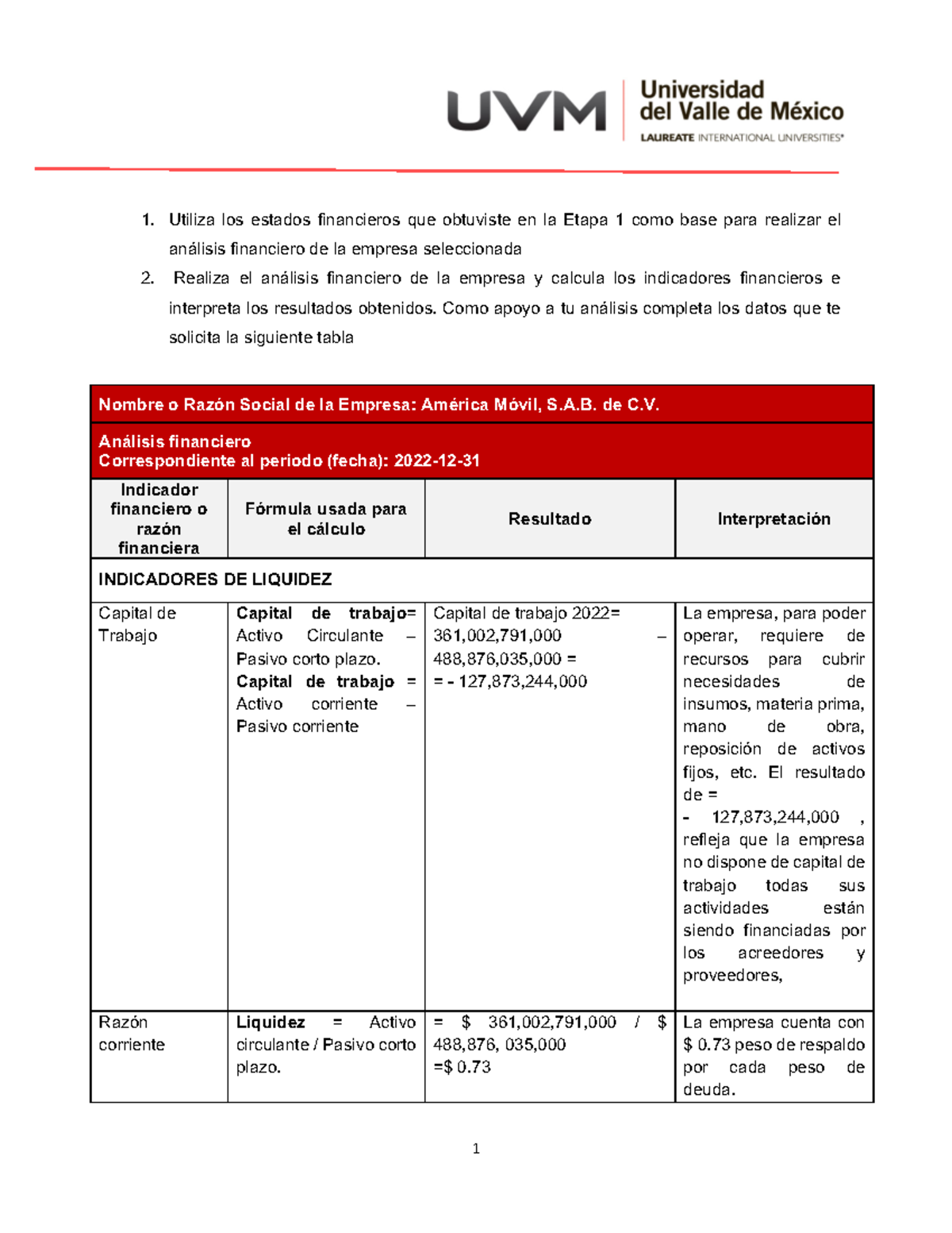 Proyecto integrador E2 - Utiliza los estados financieros que obtuviste ...