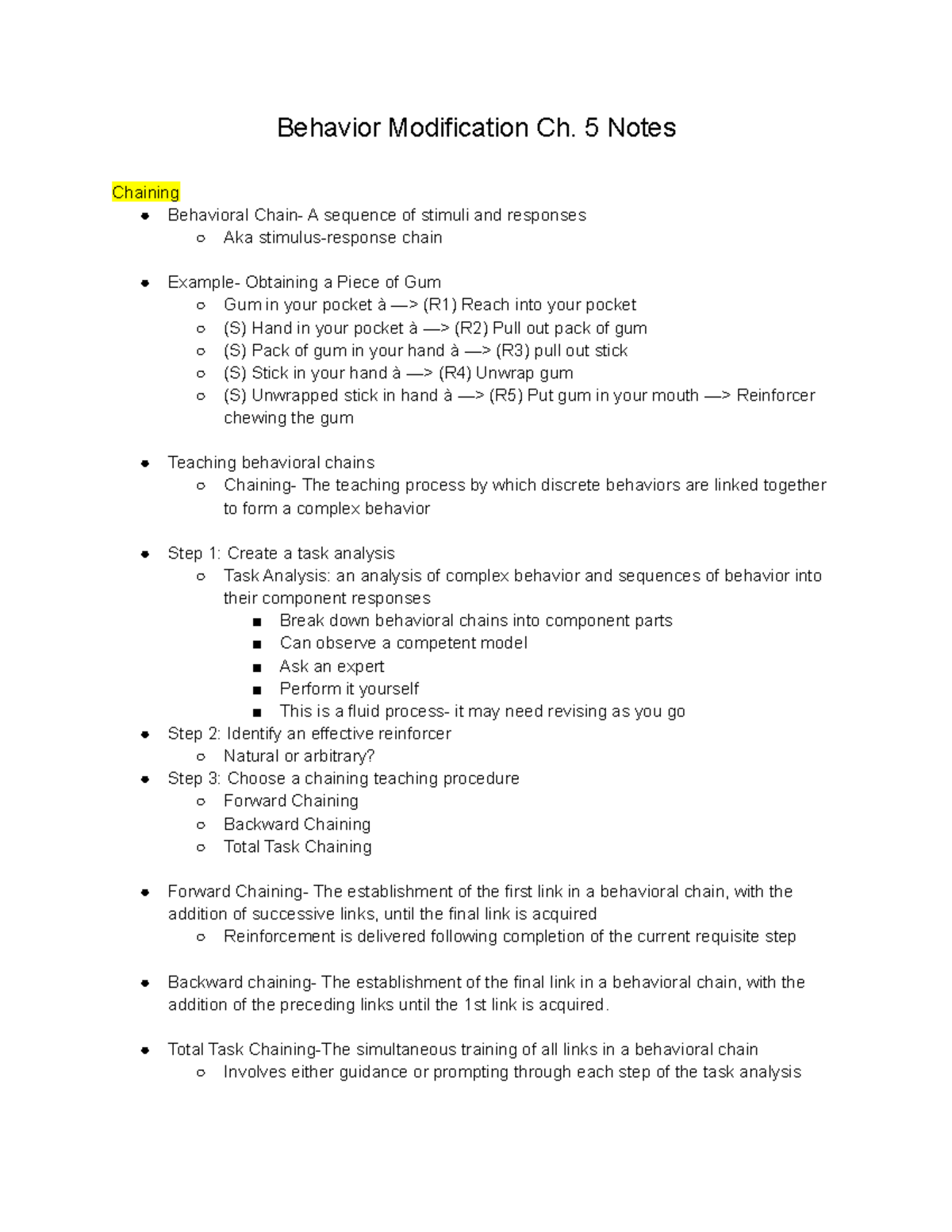 Unit 5 - Covers topics such as chaining, and shaping - Behavior ...