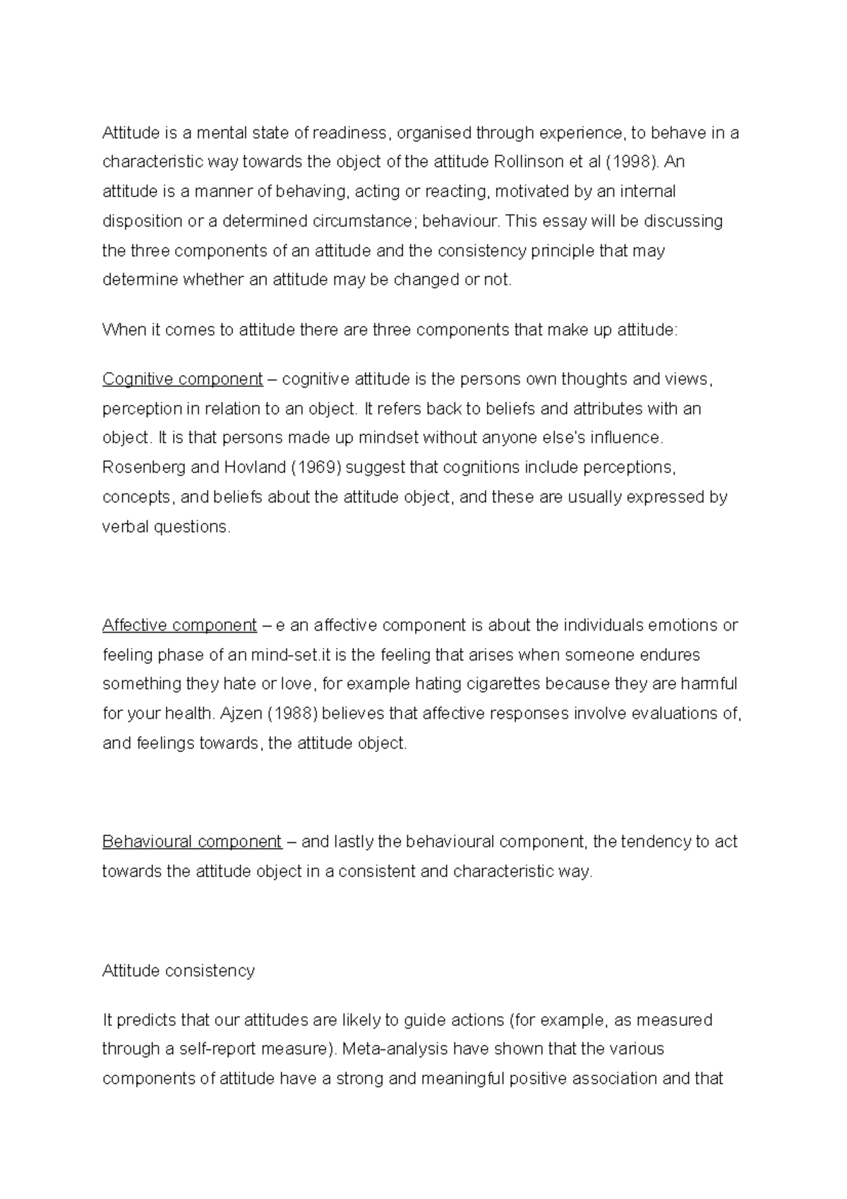 Components and Consistency of Attitude - Studocu