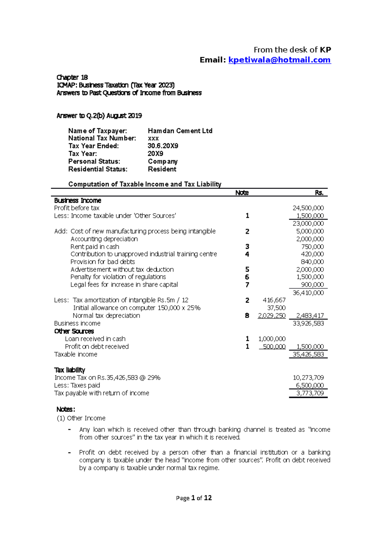 Icmap chapter 18b - tax notes by khalid petiwala - Business Taxation ...
