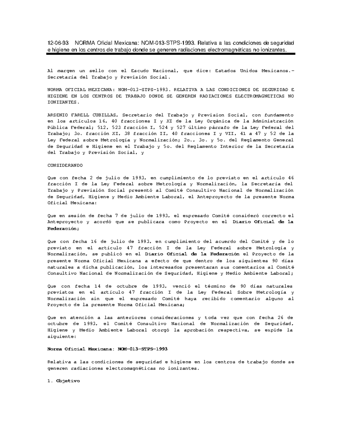 Nom-013 - NORMA 13 - 12-06-93 NORMA Oficial Mexicana: NOM-013-STPS-1993 ...